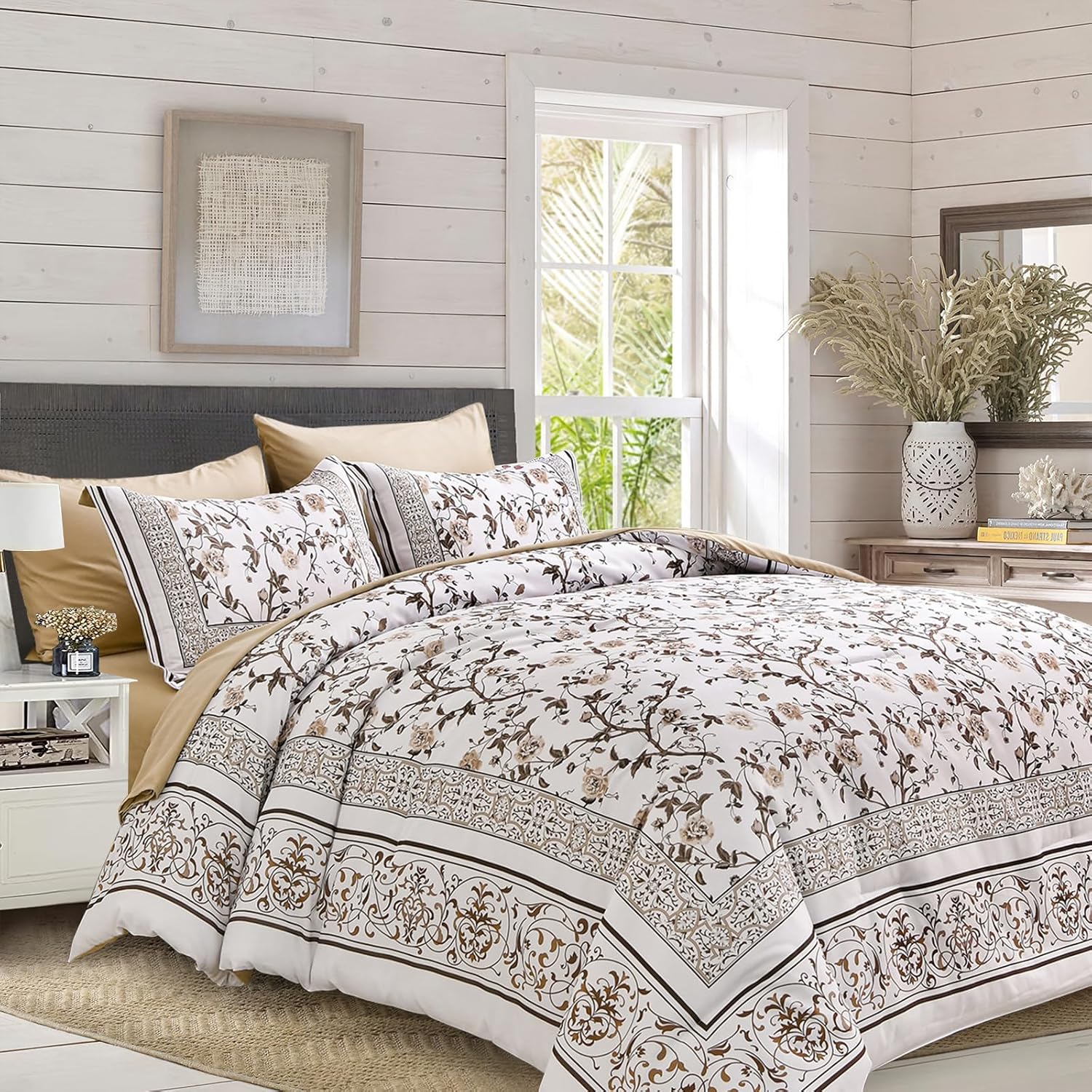 Amazon.com: Dobuyly Brown Queen Comforter Set, 7 Piece Bed in a Bag ...