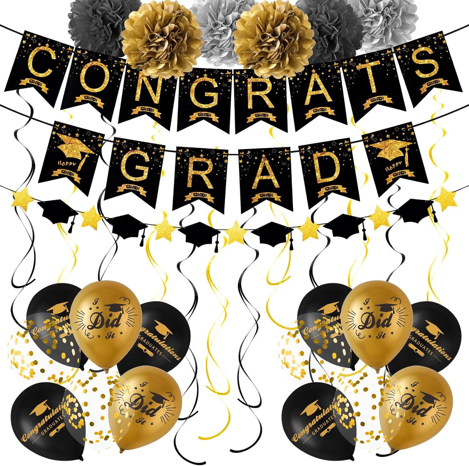 Amazon.com: VINTS Graduation Party Decorations,Gold and Black Grad ...