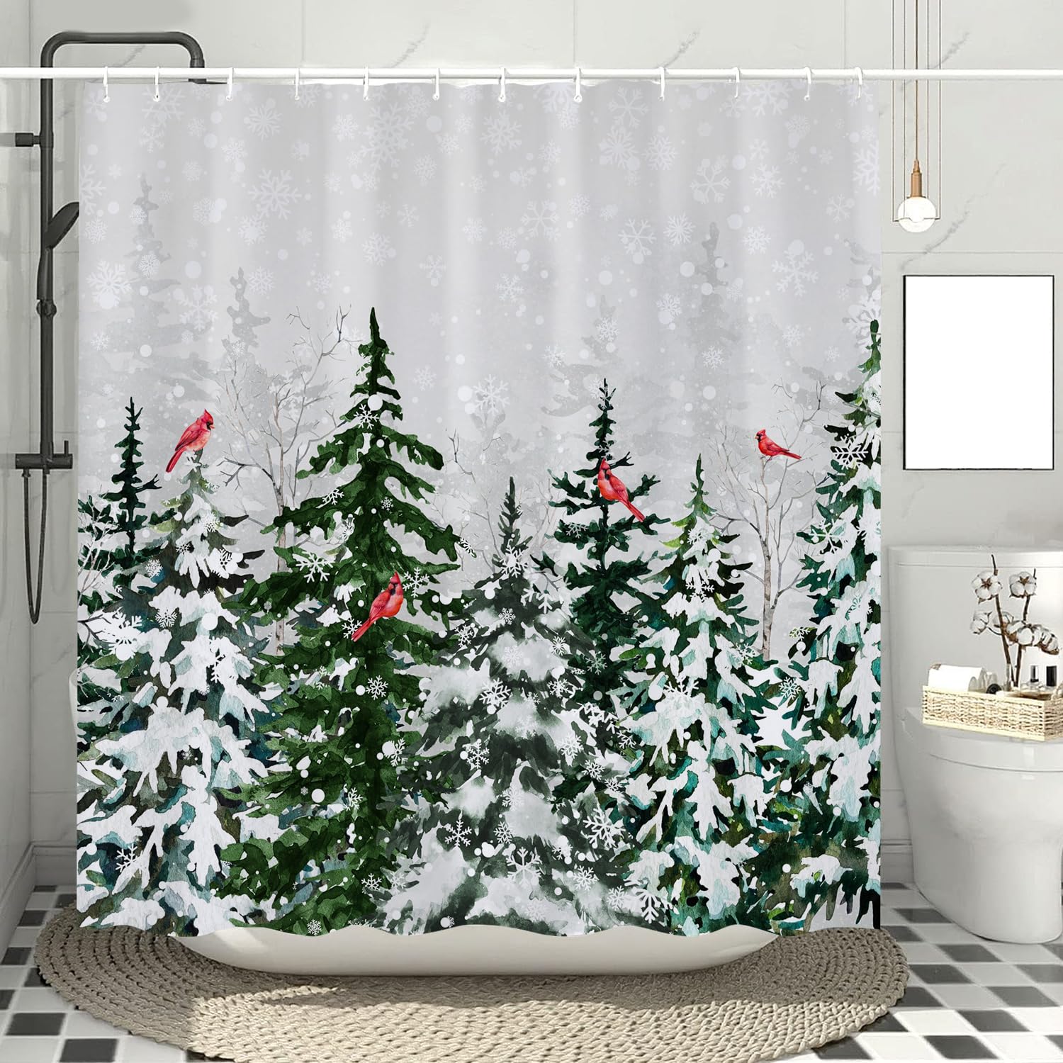 Amazon.com: Winter Forest Shower Curtain Snowy Snowflakes Covered Pine ...