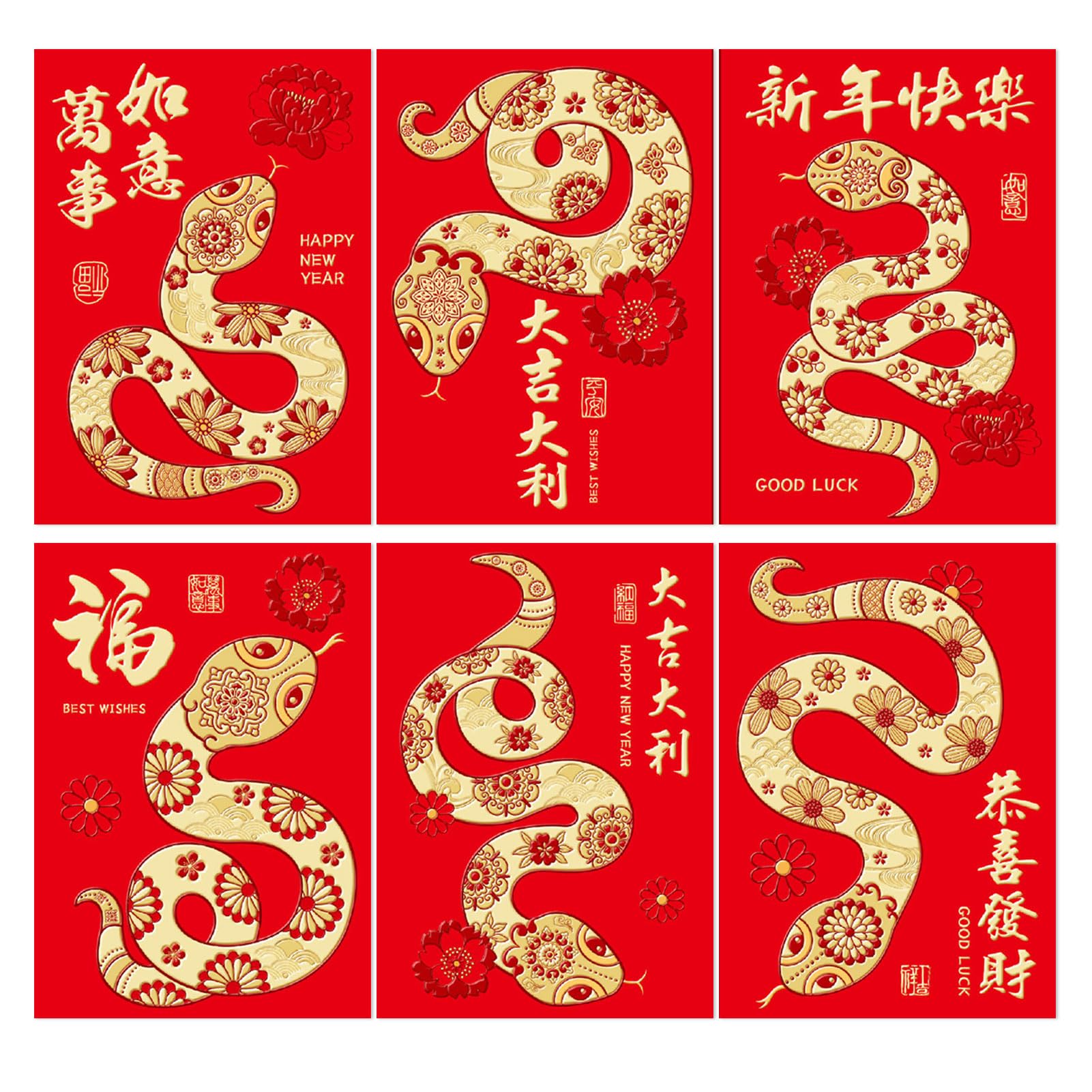 Chinese Red Envelopes 2025,36 PCS Red Envelope Snake,Chinese New Year ...