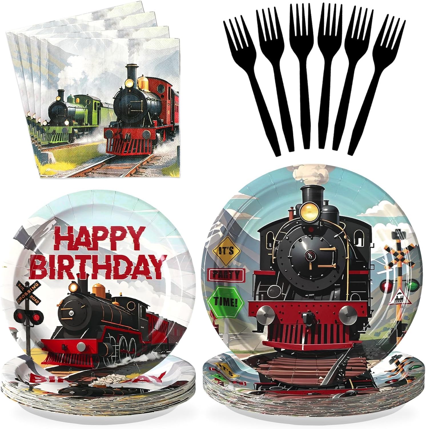 Amazon.com: Grencian 96Pcs Train Birthday Party Decorations Vintage ...