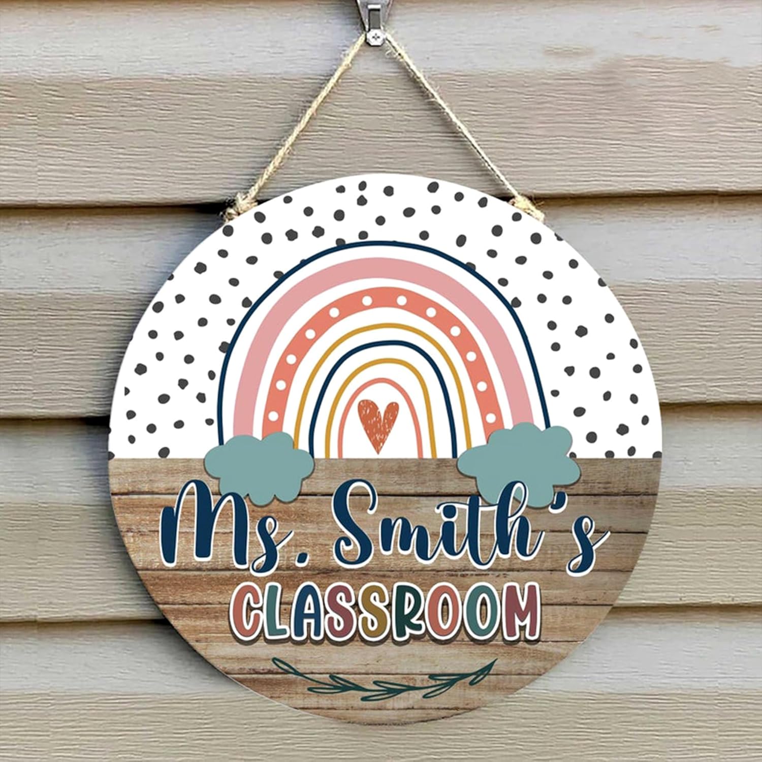 Amazon.com: LOVELYPOD Personalized Boho Rainbow Door Sign for Classroom ...