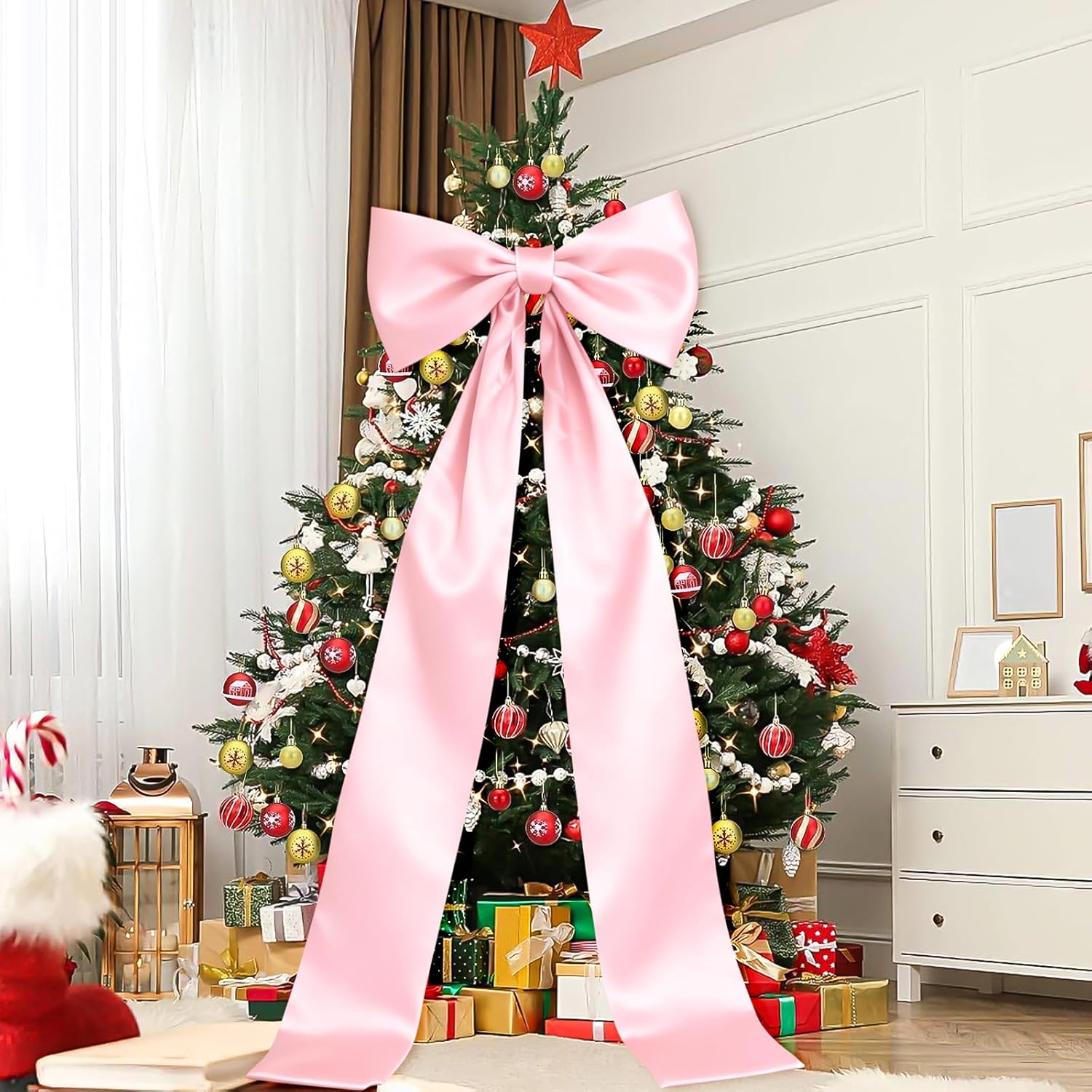 Amazon.com : Extra Long Satin Pink Bow for Christmas Tree,70x20 Inch ...