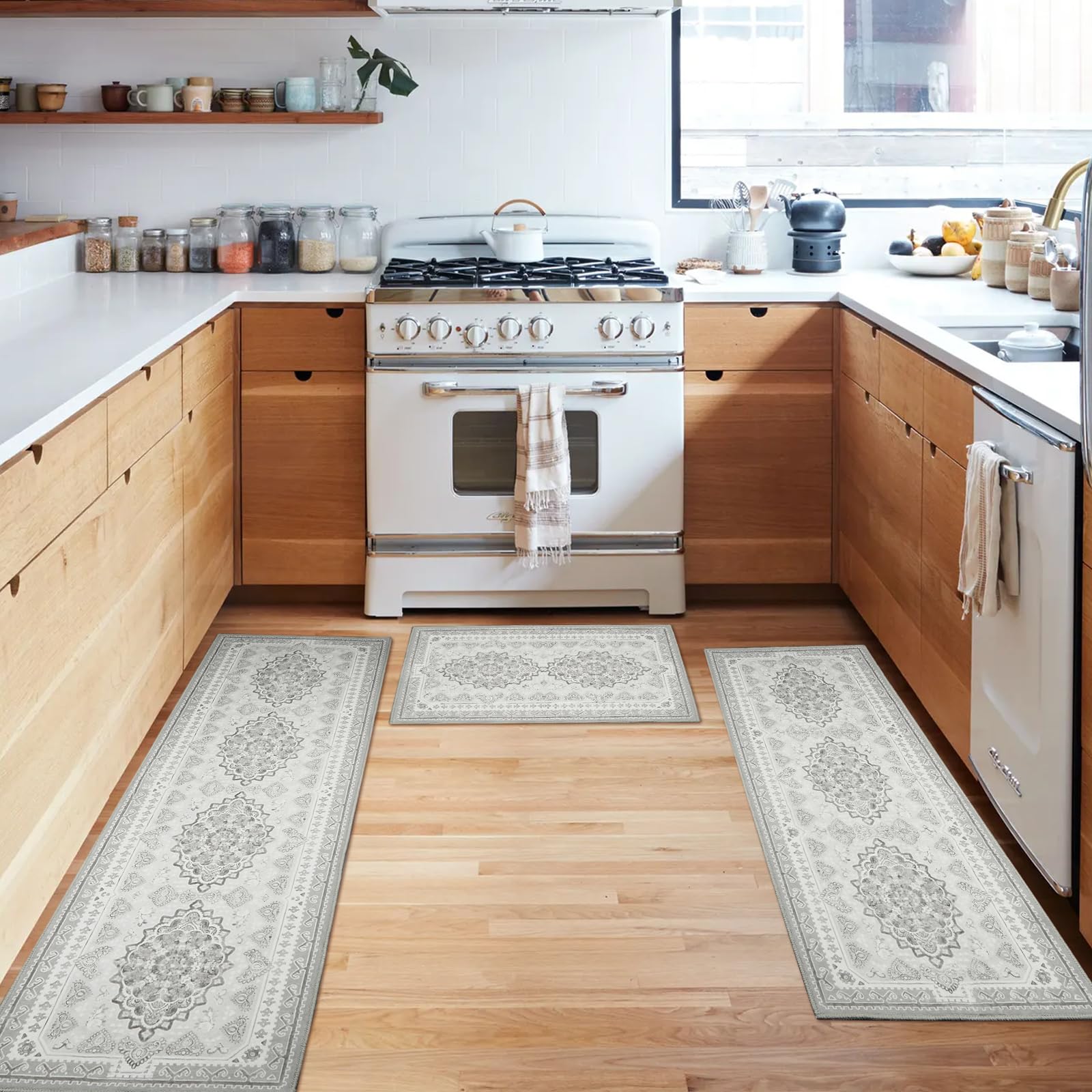 Boho Kitchen Rugs Sets of 3 Piece,Farmhouse Kitchen Area Rug Floor ...