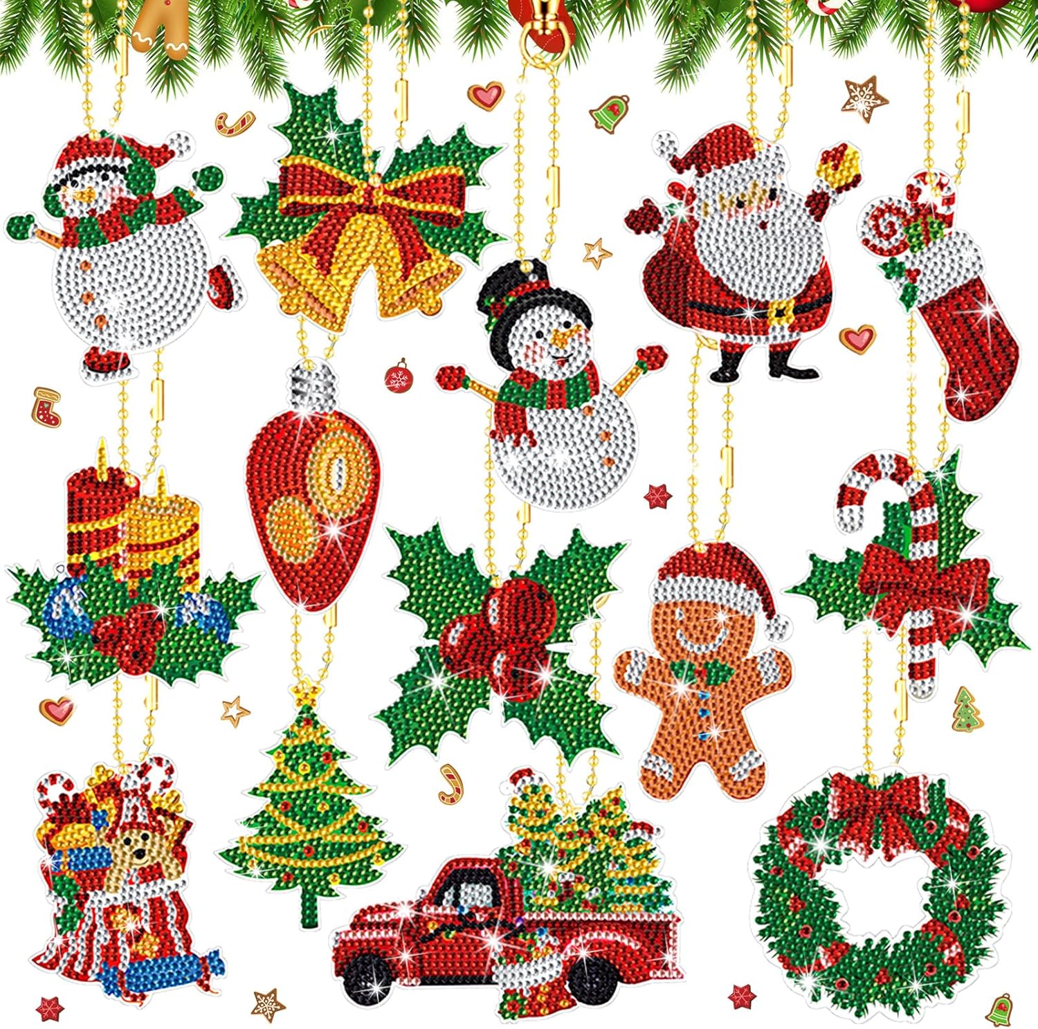 Amazon.com: Equsion 14 Pcs Christmas Diamond Art Ornaments Christmas ...