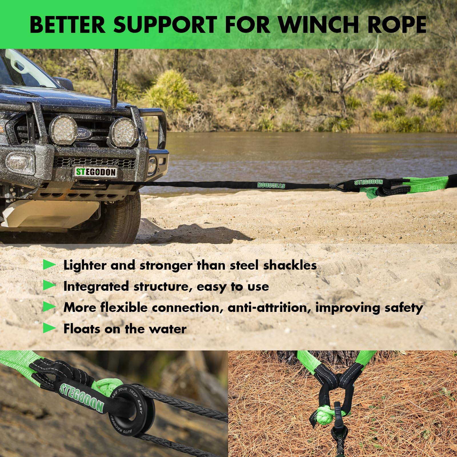 Snapklik.com : STEGODON Winch Rope 1/2 In X 85 Ft Synthetic Winch Rope ...