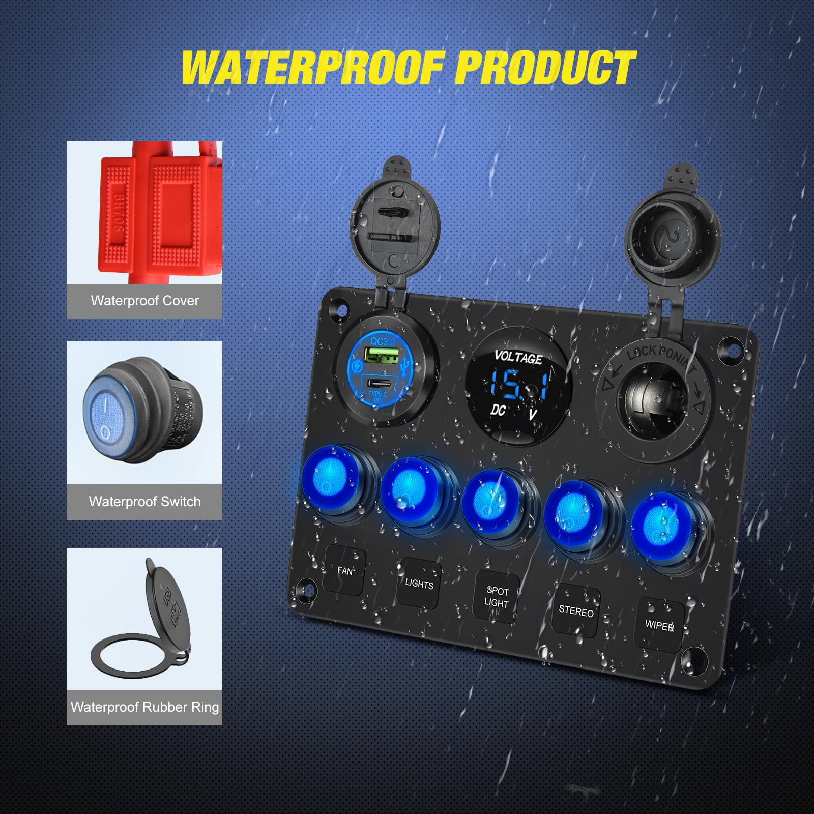 Snapklik.com : Nilight 5 Gang Multi Function Waterproof Switch Panel PD ...