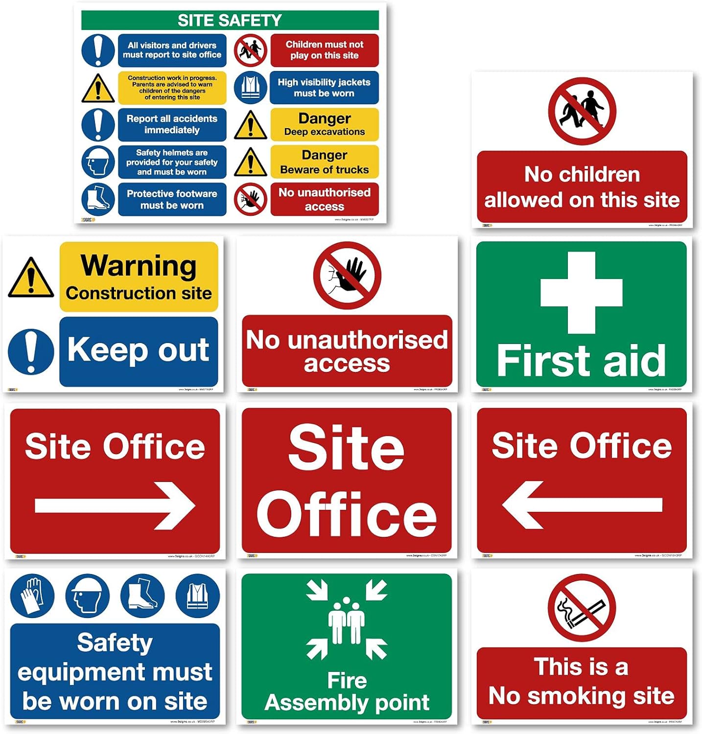 Set of 11 Construction Site Safety Signs - Complete Starter Pack for ...
