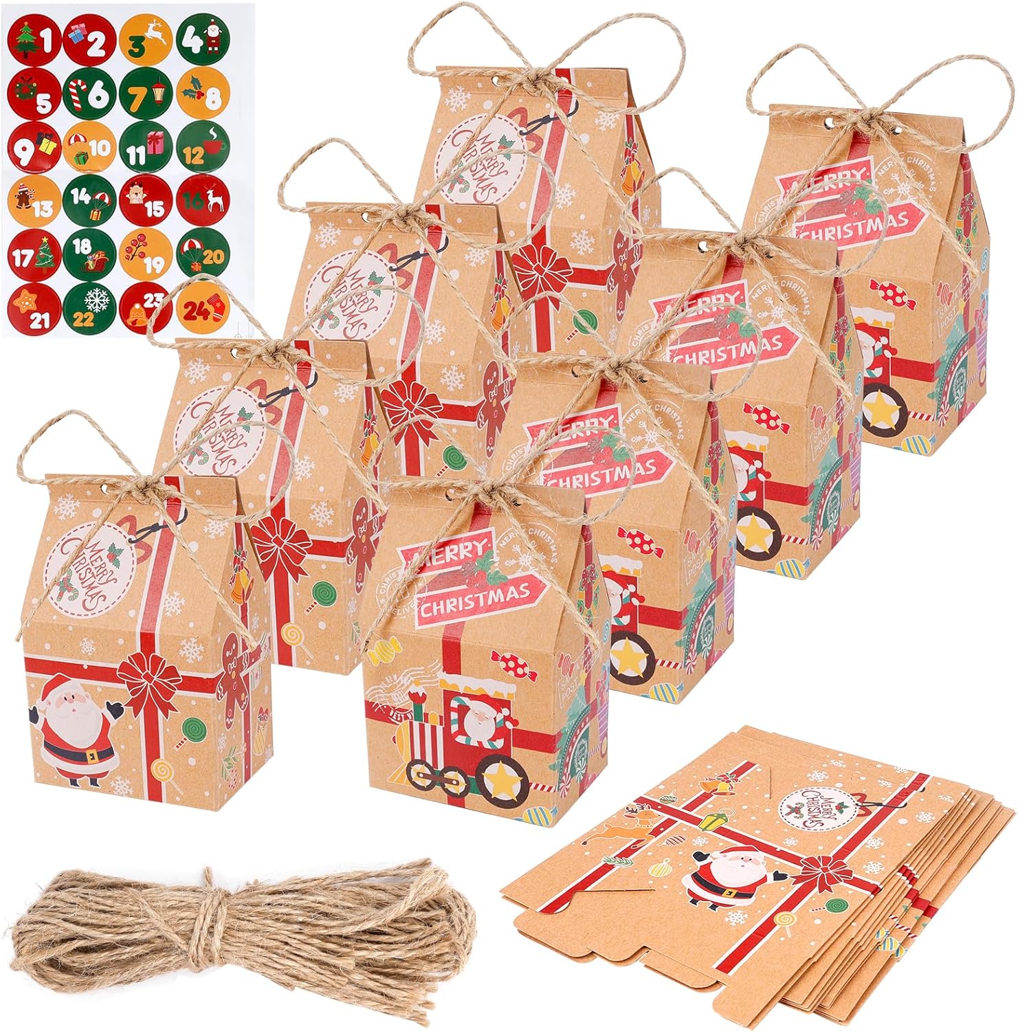TOTSUN 24Pcs Christmas Advent Calendar Boxes, Kraft Paper Christmas ...