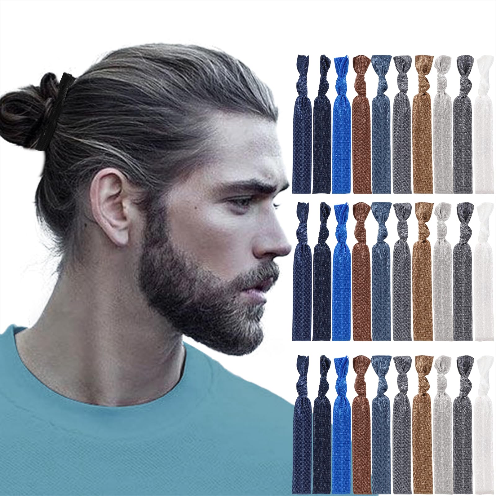 Amazon.com : 79style 100pcs Hair Ties For Men Bun Fabric Elastic Ribbon ...