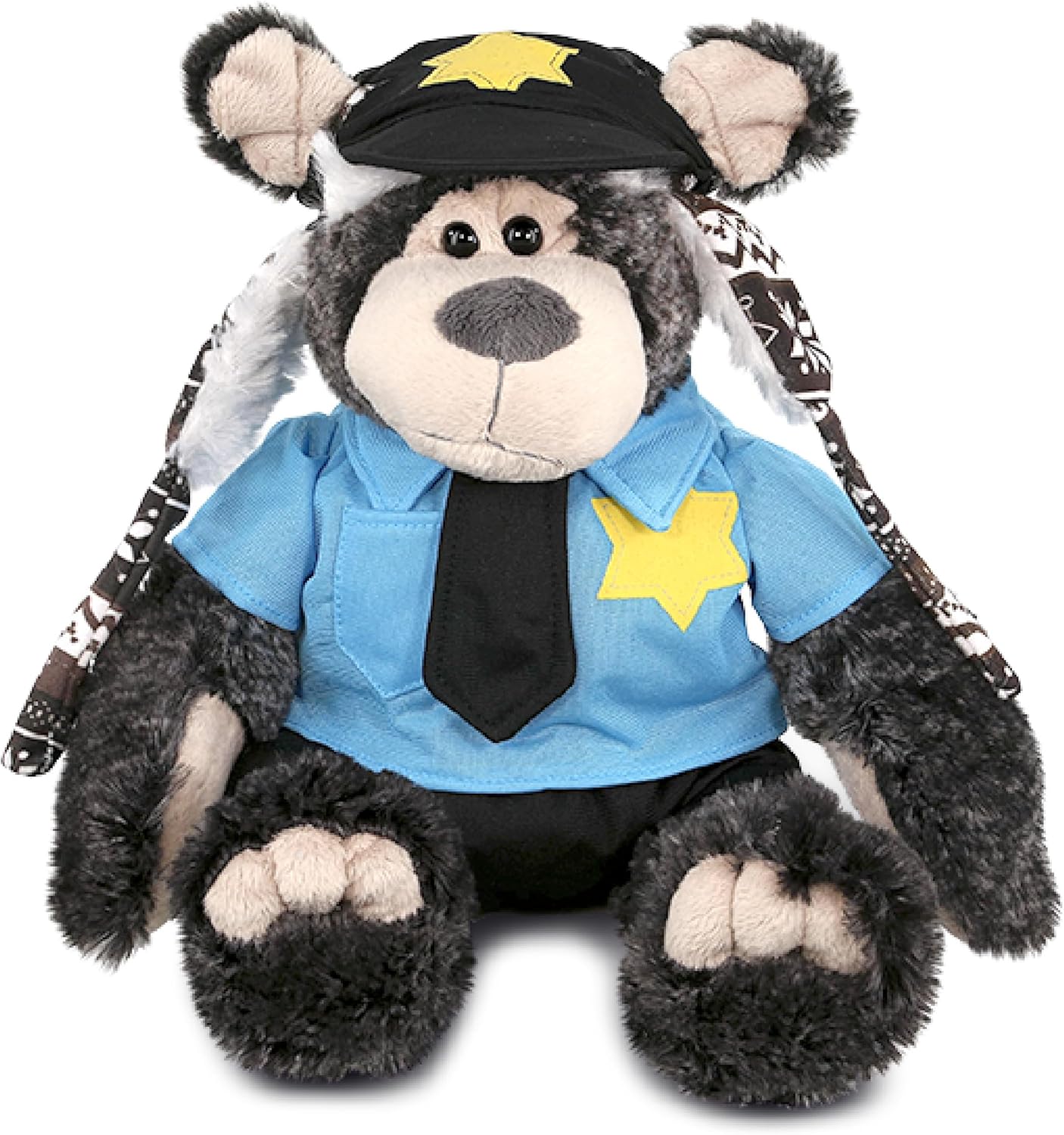 Amazon.com: DolliBu Black Bear Police Officer Plush Toy - Soft Bear Cop ...