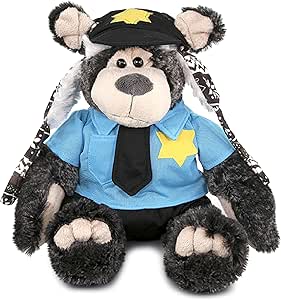 Amazon.com: DolliBu Black Bear Police Officer Plush Toy - Soft Bear Cop ...