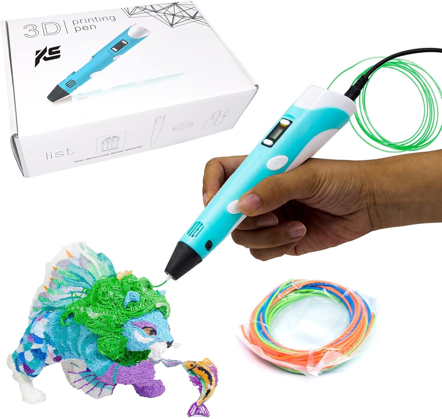 Caneta de impressão 3D, Caneta 3D com 15 cores com recarga de filamento ...