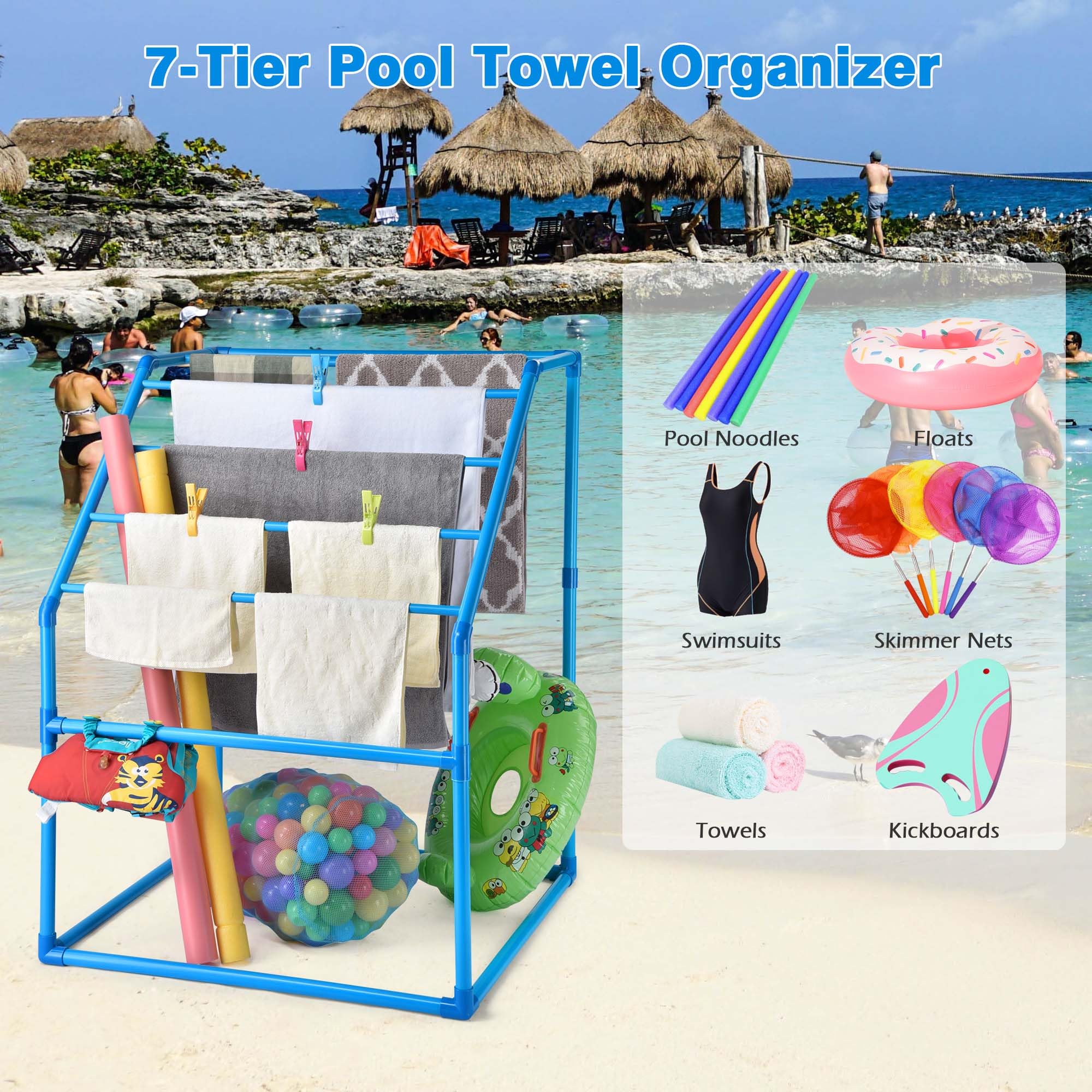 Snapklik.com : Outdoor Pool Towel Rack 7 Bar Freestanding Poolside ...