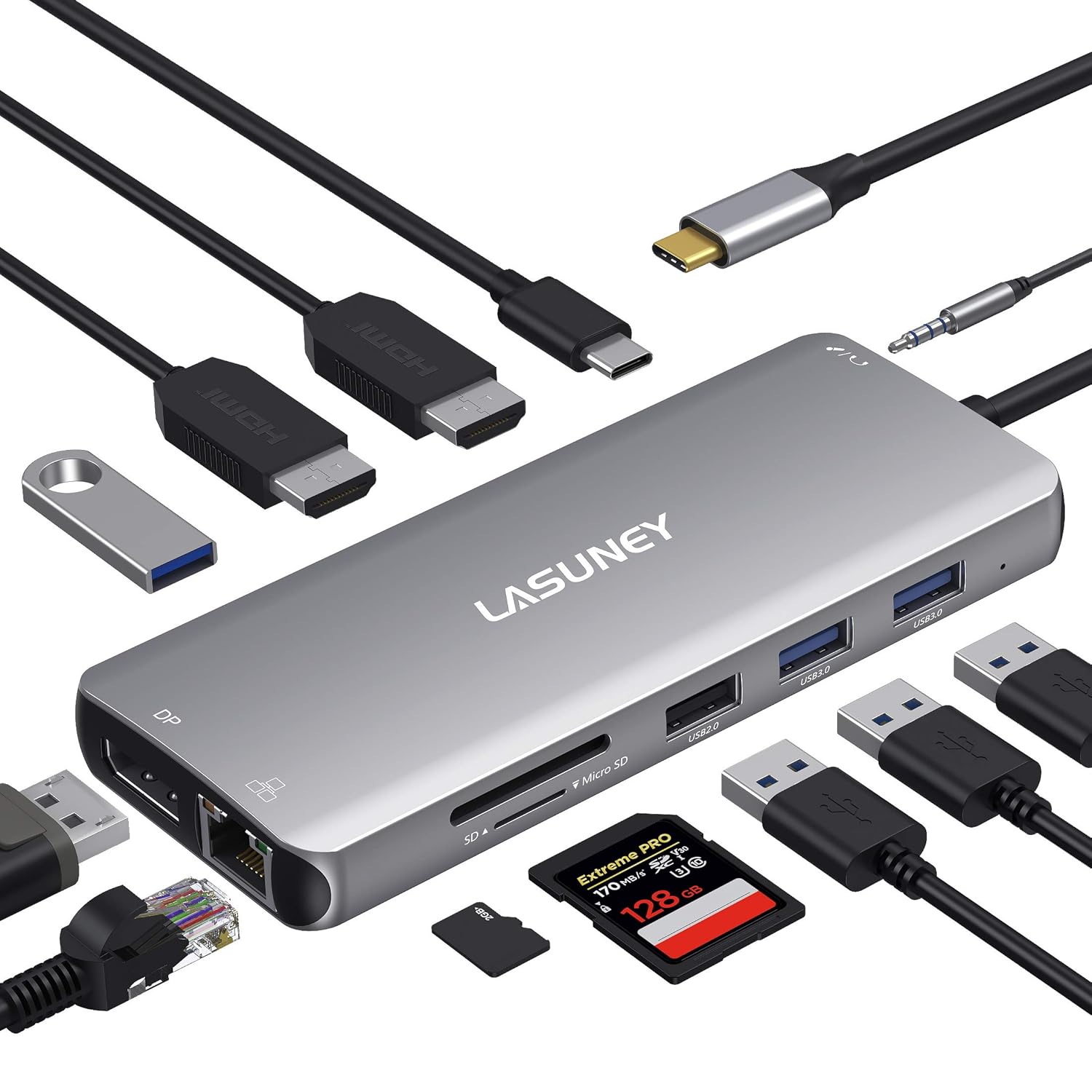 LASUNEY 12-in-1 Hub USB C Laptop Docking Station Dual Monitor ...