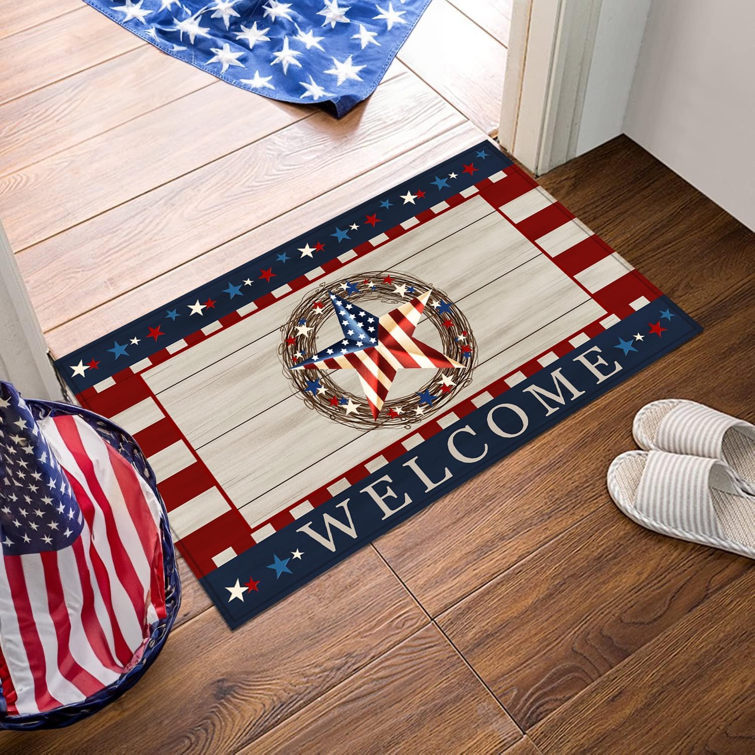 Amazon.com: Nuanchu 30 x 17'' 4th of July Rug Patriotic Welcome Rug Non ...