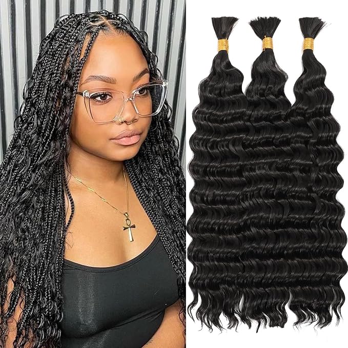 Amazon.com : FCHLHFC Deep Wave Bulk hair 18Inch No Weft Deep Wave Bulk ...