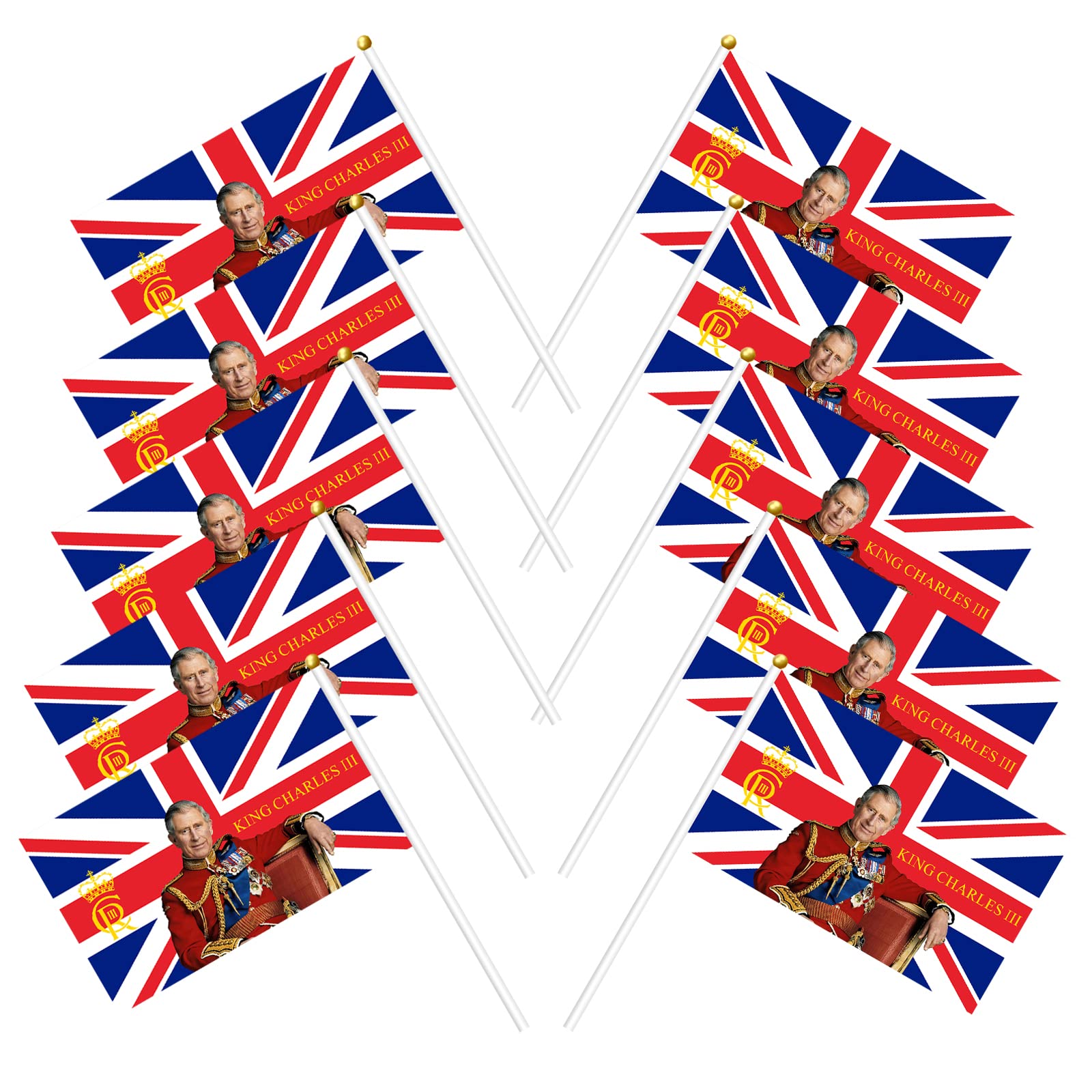 King Charles III Hand Held Small Mini Stick Flag, 5×8 Inch (14x21cm ...