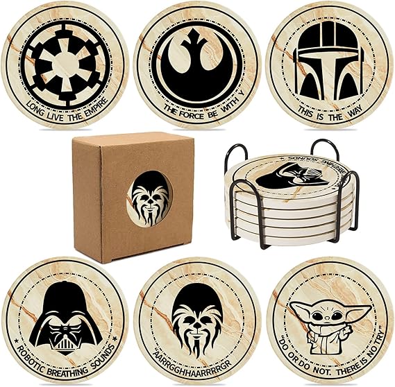 Amazon.com: Star War Coasters for Drinks,6 PCS Funny Coasters Set with ...