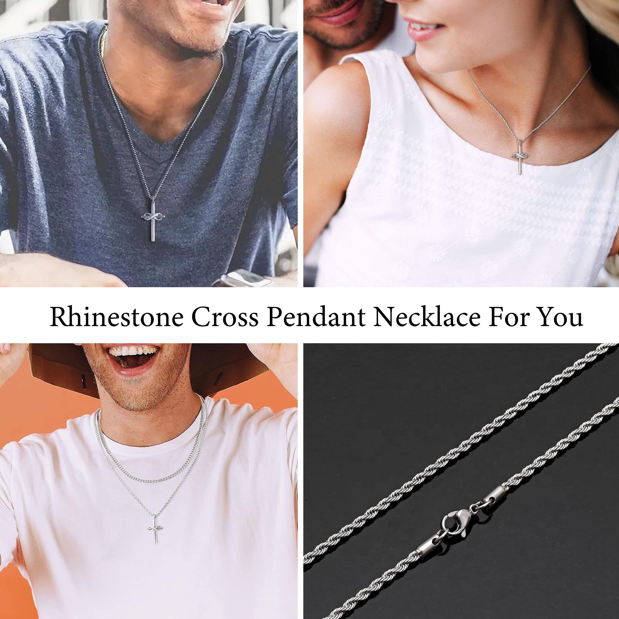 Snapklik.com : Silver Cross Necklace For Men Removable 2mm Stainless ...