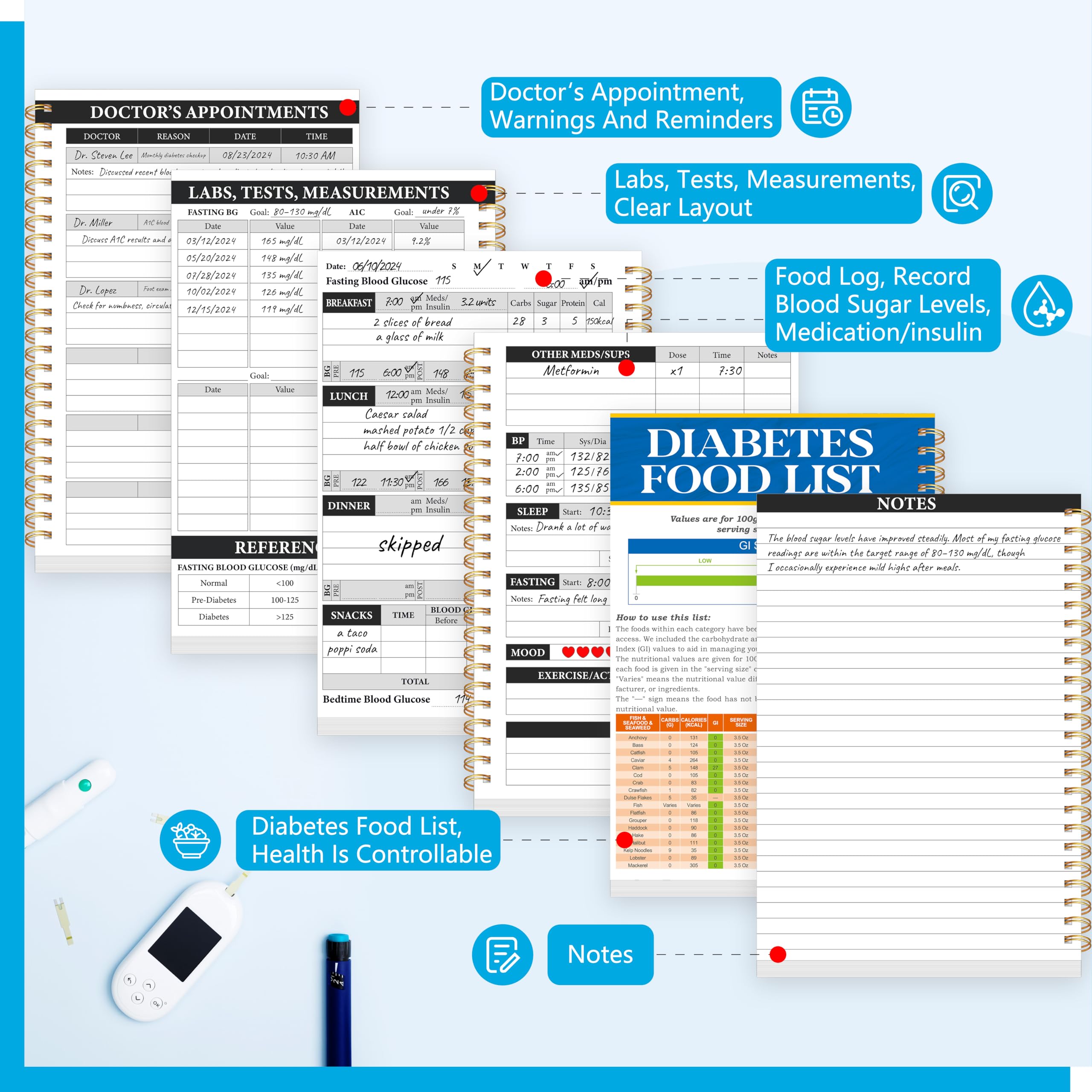 Snapklik.com : Diabetes Log Book, 80 Sheets Food & Blood Sugar Track ...