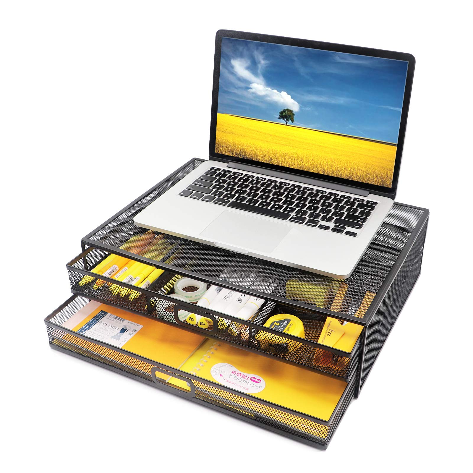 Monitor Stand Riser with Drawer - Metal Mesh Laptop Desk Organizer with ...