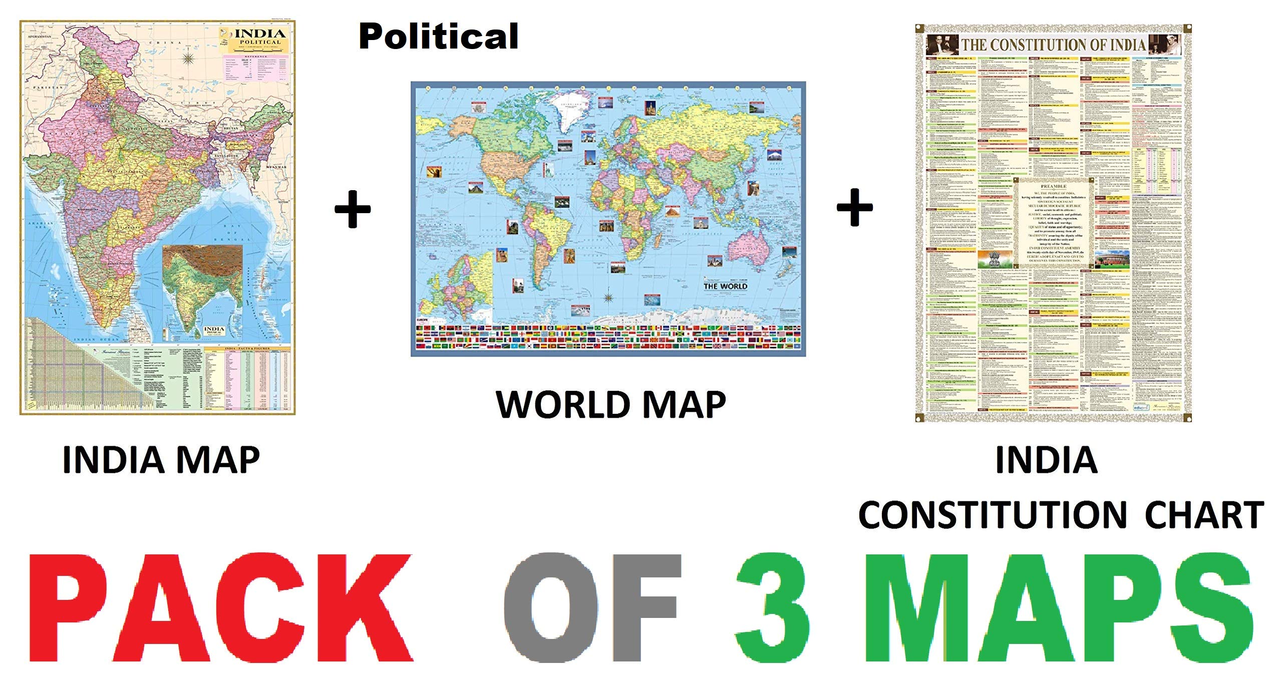 Pack Of 3 India Constitution And World India Political Map | Desertcart KSA
