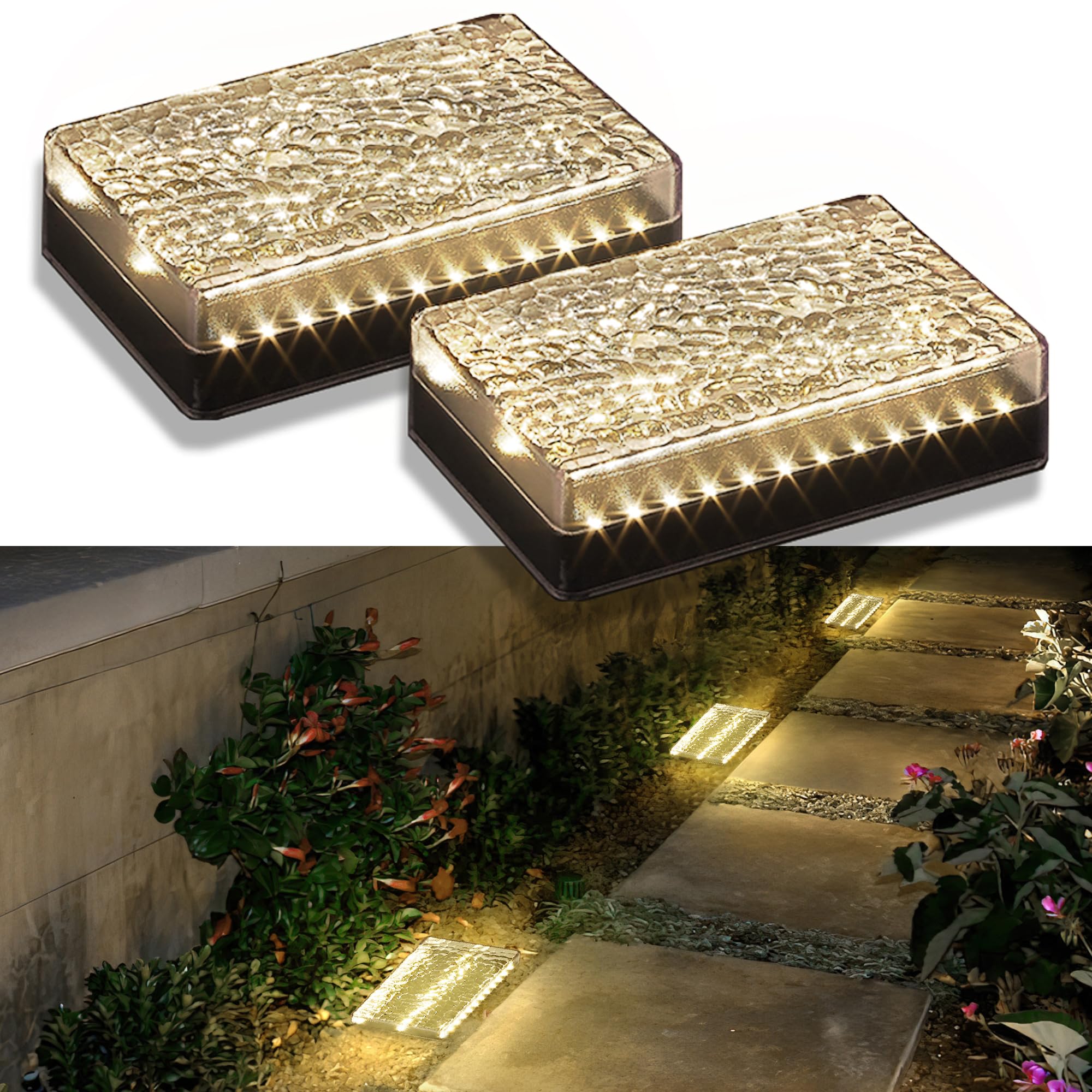 SHONE Solar Path Lights, 6"x9" Recessed Brick Light, IP67 Waterproof ...
