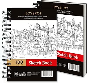 Amazon.com: JOY SPOT! 5.5x8.5 Inch Sketch Book, Pack of 2, 200 Sheets (68 lb/100gsm), Spiral ...