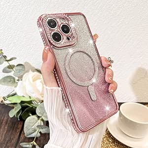 Amazon.com: KANGHAR Magnetic Gradient Glitter Case for iPhone 15 Pro Max 6.7" Luxury Plating ...