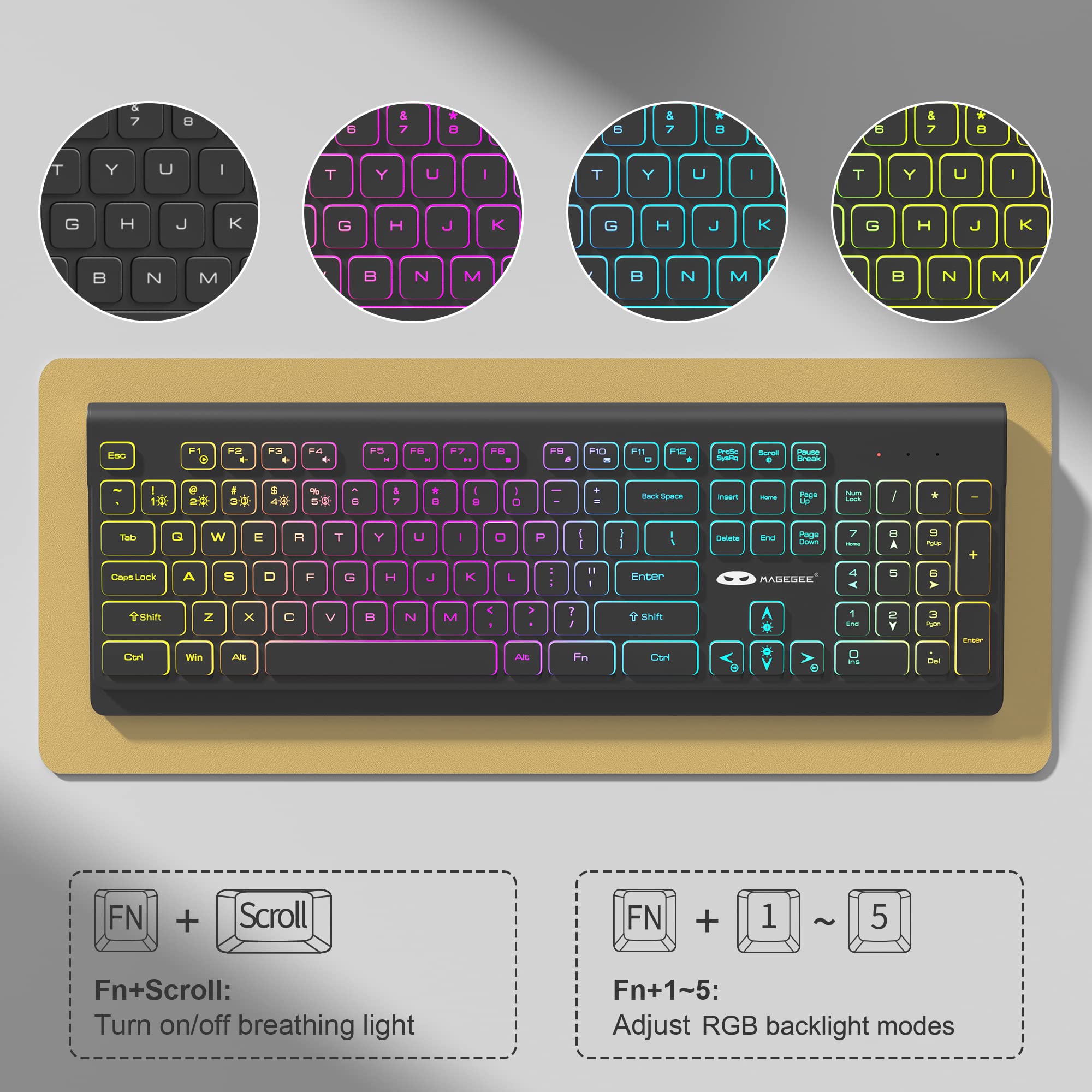 Snapklik.com : MageGee V650S Wireless Keyboard Mouse Combo, 2.4G Full ...
