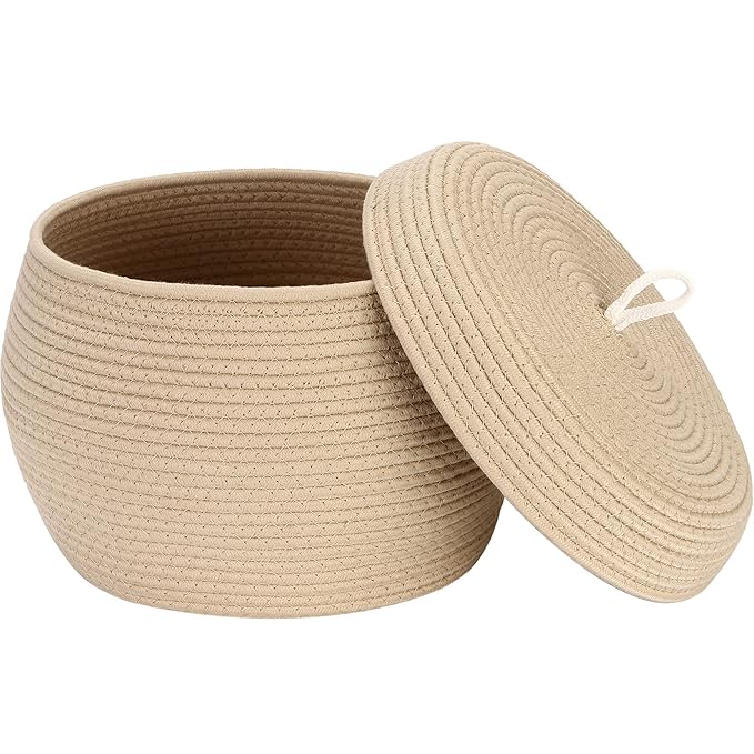 Amazon.com: Sea Team Round Cotton Rope Storage Basket with Lid ...