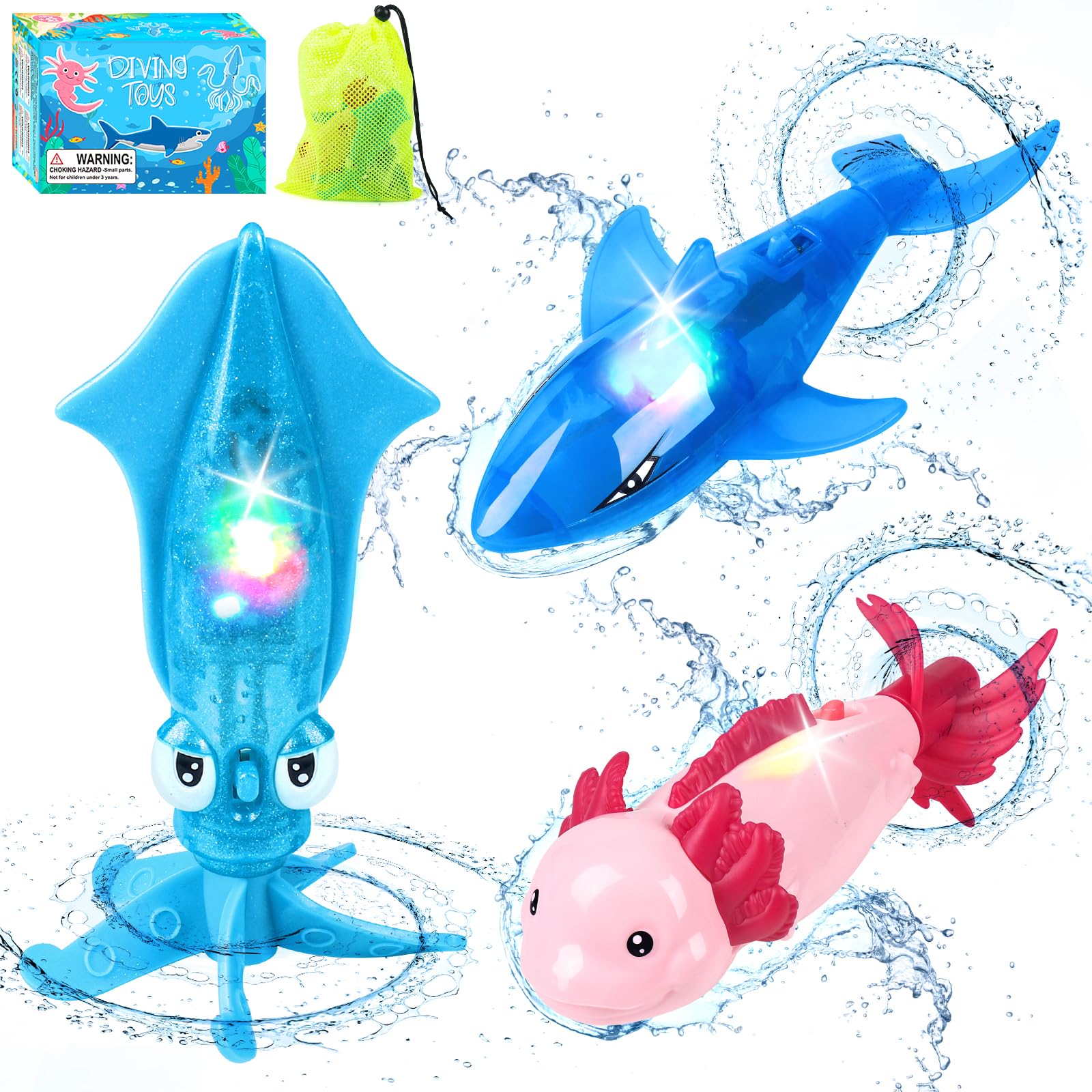 Amazon.com: Oisacirg Pool Diving Toys, 3 Pack Light-up Animals Swimming ...