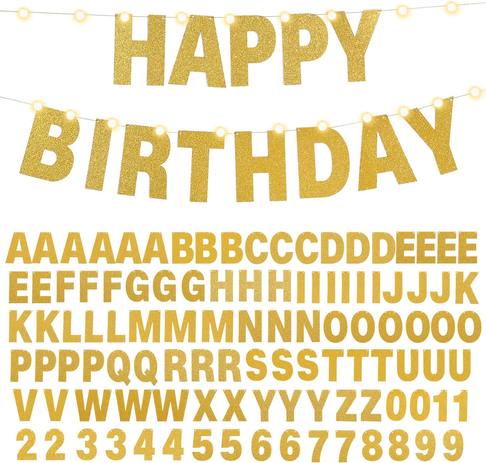 Amazon.com: BLUE PANDA 126-Piece DIY Gold Glitter Banner Kit - Letters ...