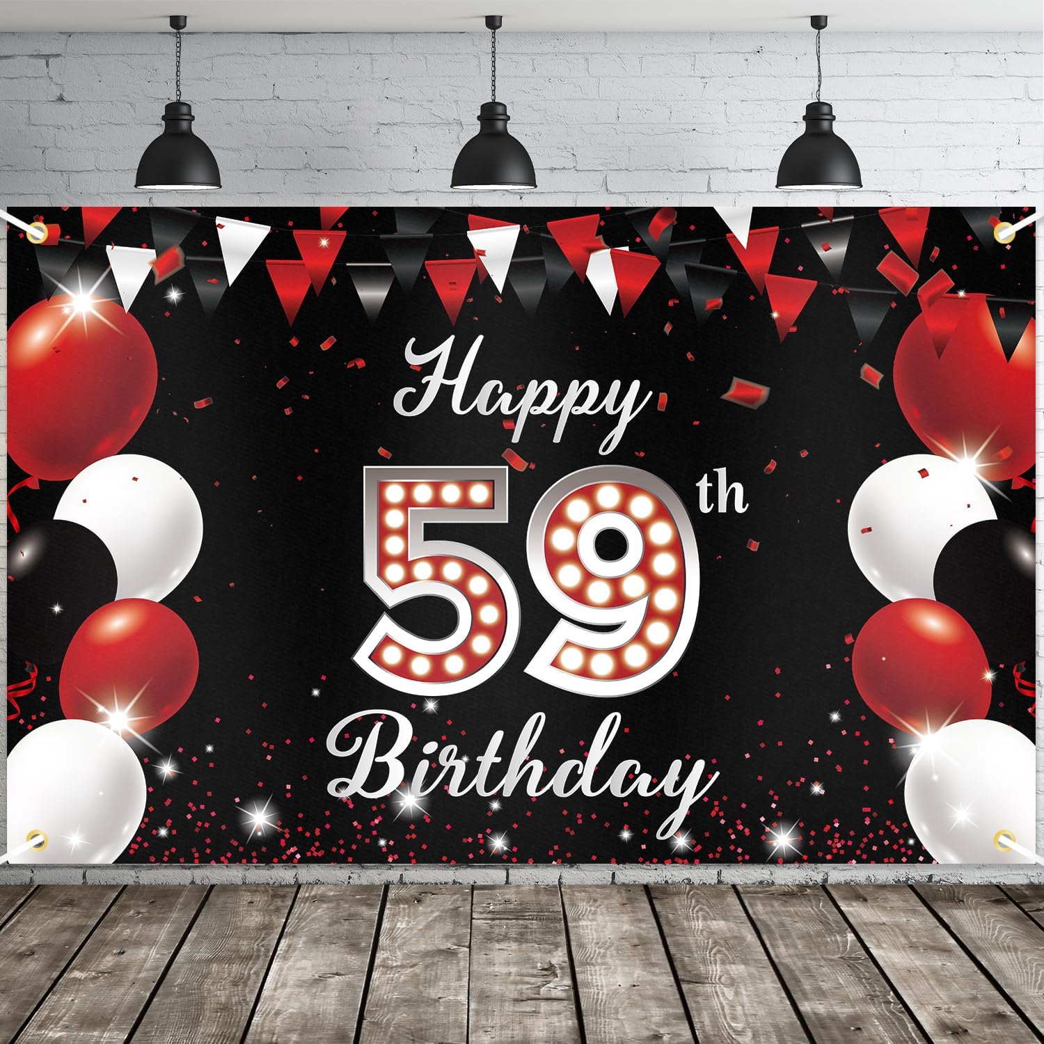 Amazon.com: JOYKY Happy 59th Birthday Banner, Red Black Happy 59th ...