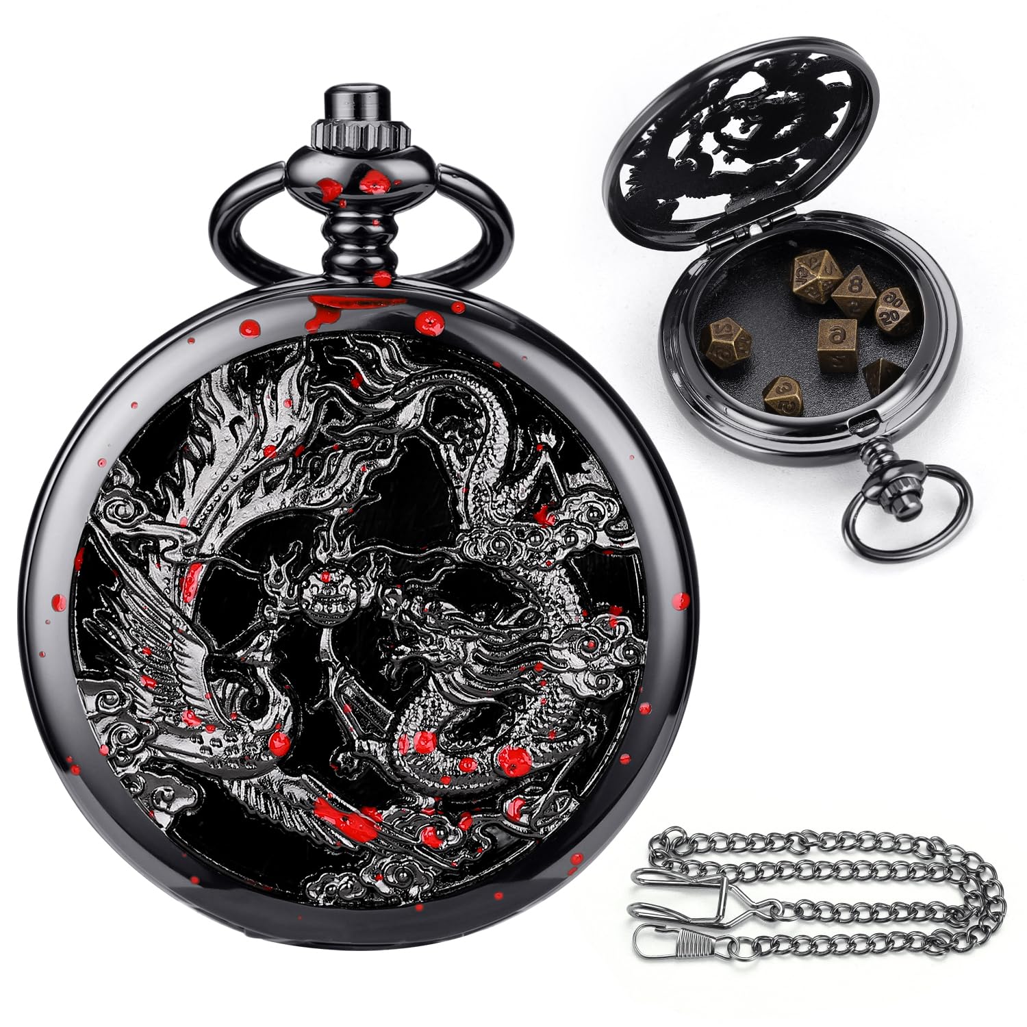 SSZEFUT Mini DND Dice Set Pocket Watch with Chain Shell 7PCS Polyhedral ...