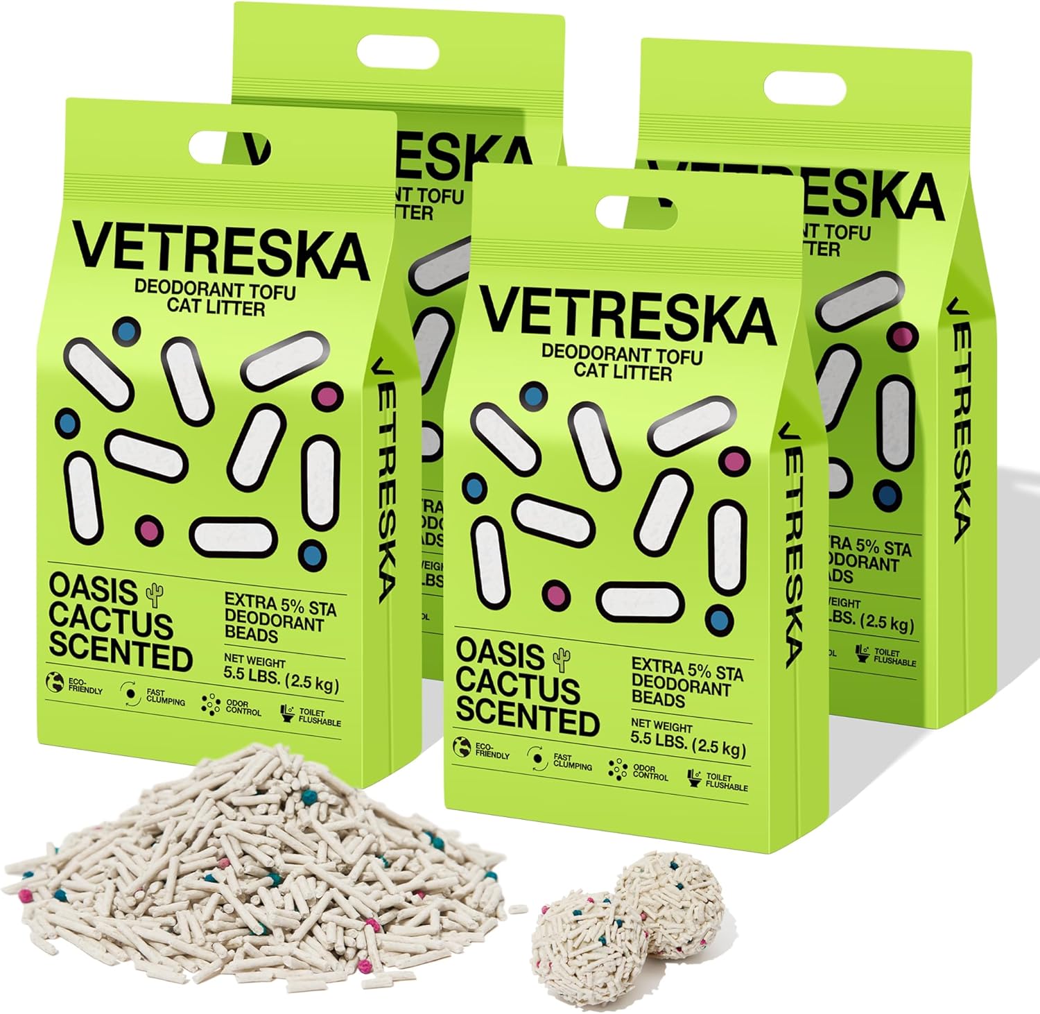 VETRESKA Tofu Cat Litter,Natural Kitty Litter Strong Clumping Flushable Cat Litter Pellets,Ultra ...