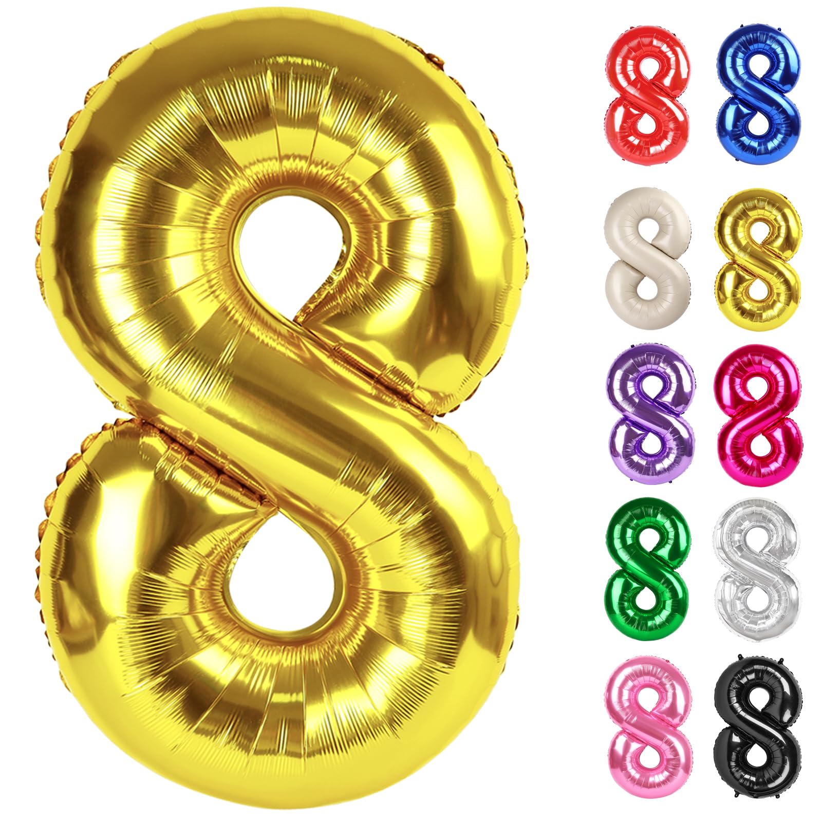 Amazon.com: Gold Number 8 Balloon 40 Inch, 8 Balloon Number, 8th ...