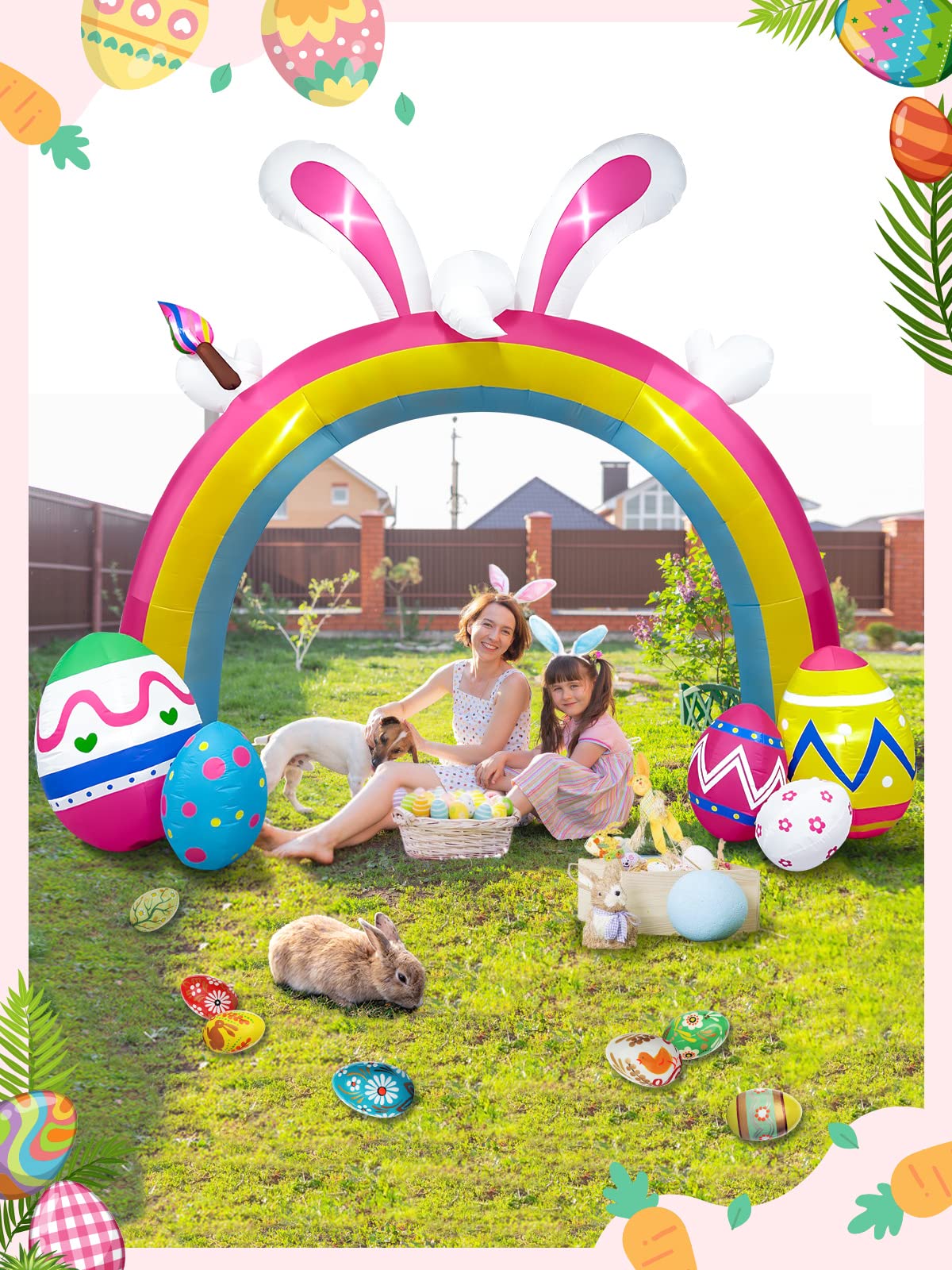 TOROKOM 10FT Easter Inflatable Bunny Colorful Eggs Rainbow Archway ...