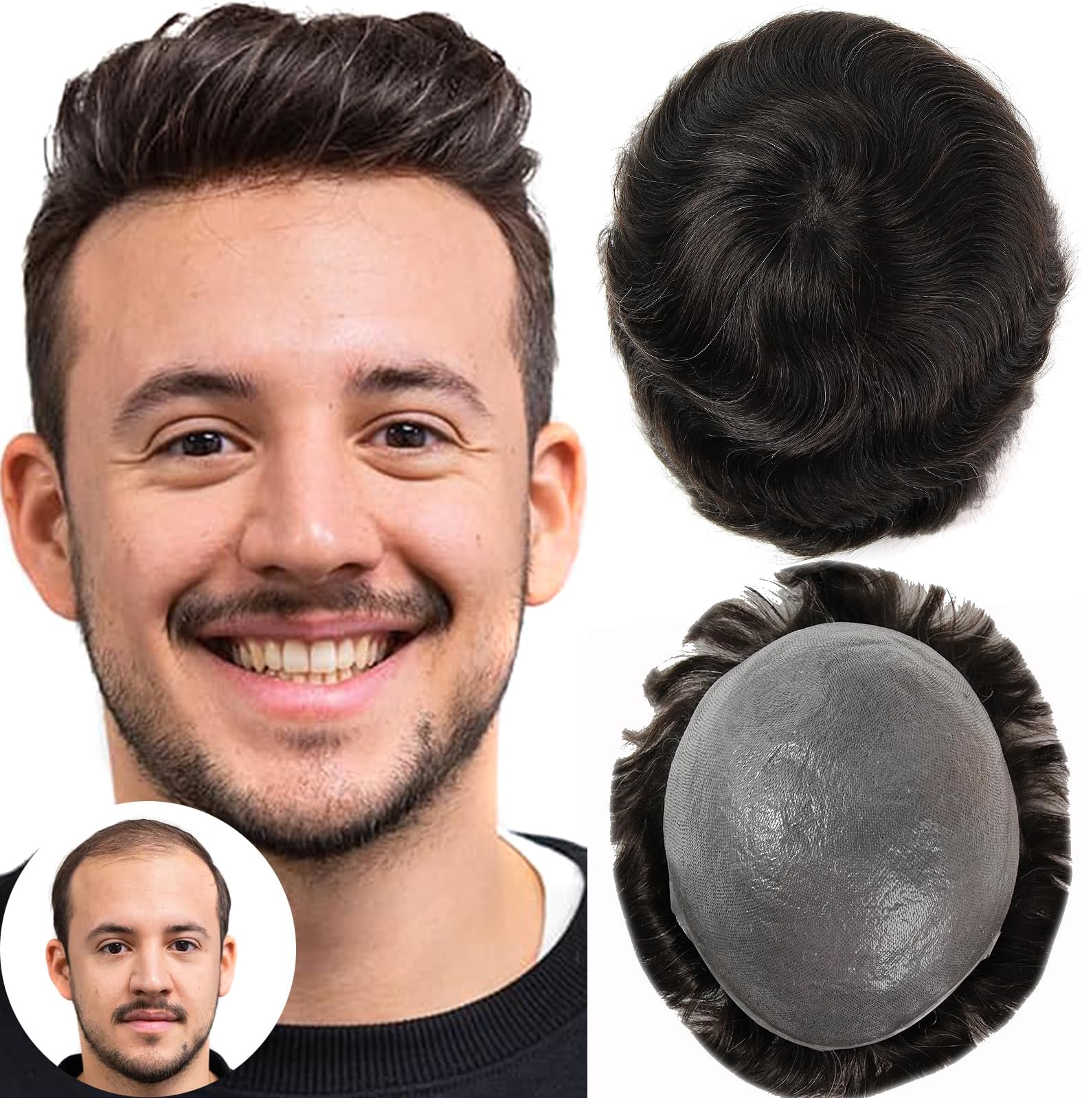Amazon.com : BEEOS Toupee Hair for Men, 8x10 Inch Real Human Hair Mens ...