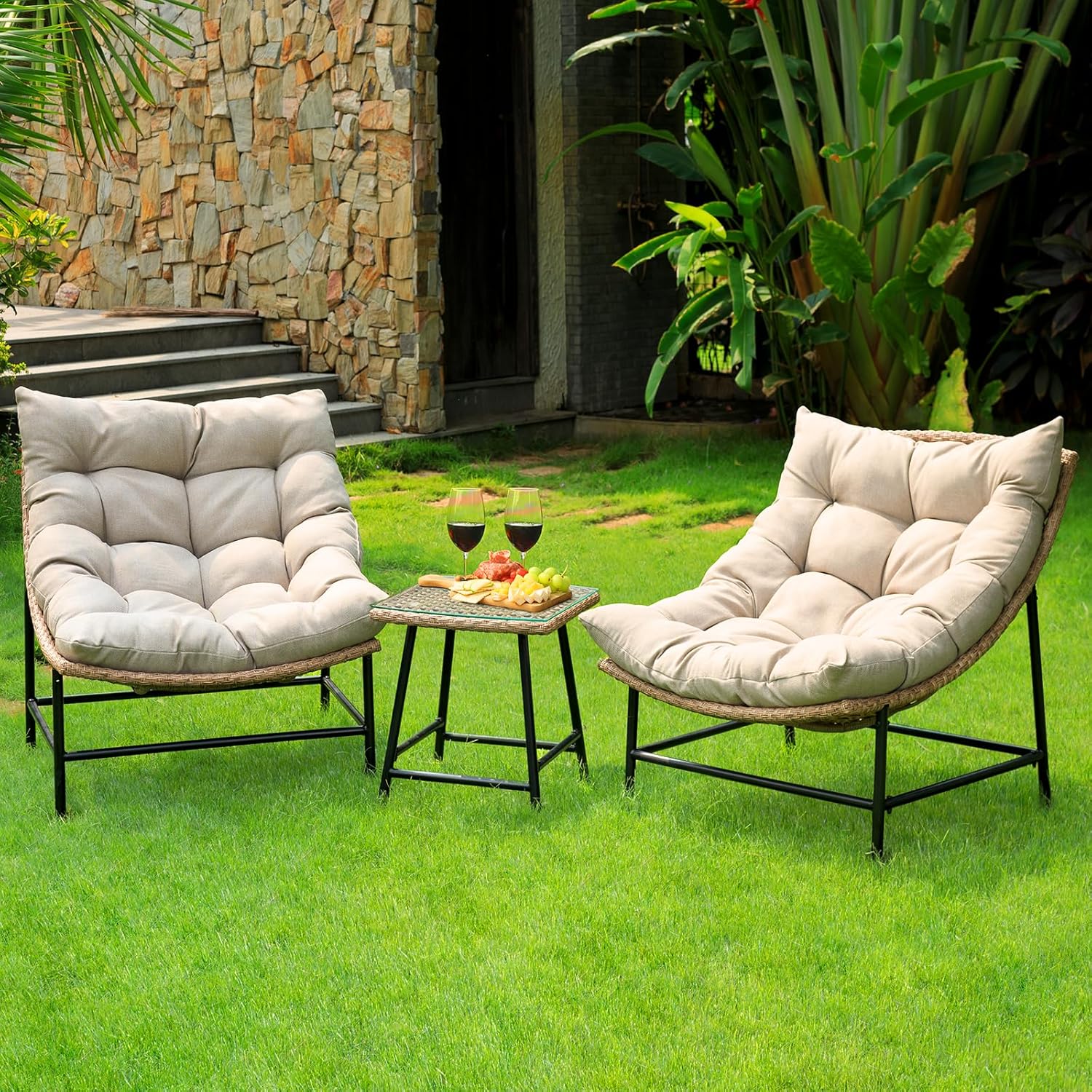 Amazon.com: Idzo Caline Large Rattan Outdoor Papasan Chair Set of 2 ...