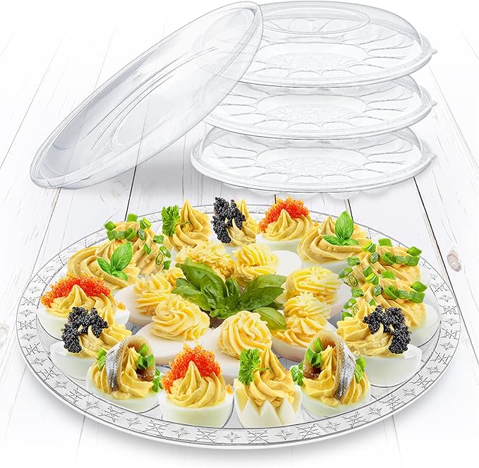 Deviled Egg Containers with Lid - (3 Pack) 15 Slot Deviled Egg Platters ...
