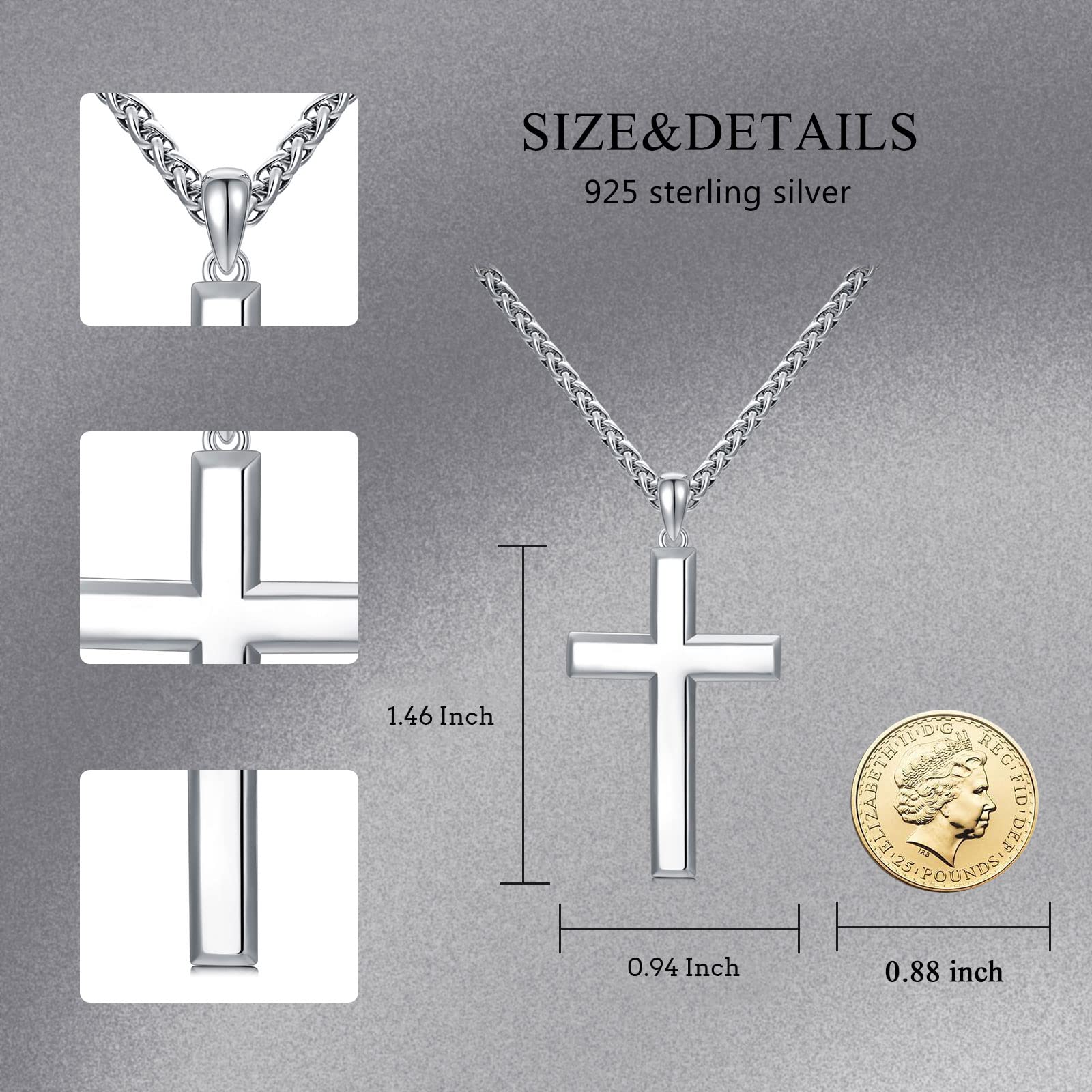 Snapklik.com : Pure Silver Cross Necklaces For Men 925 Sterling Silver ...