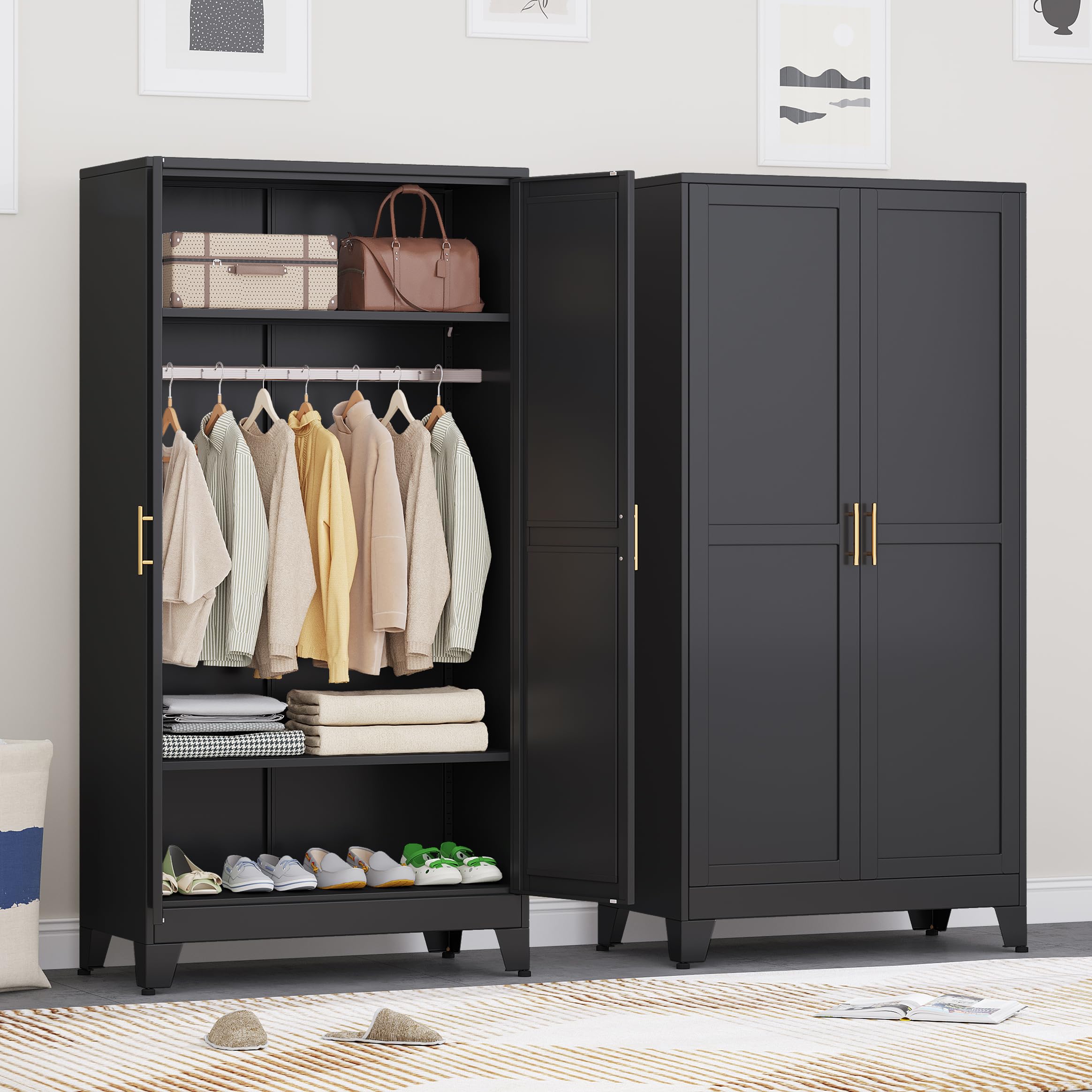 Amazon.com: 71" H Metal Armoire Wardrobe Closet, Adjustable Shelve ...