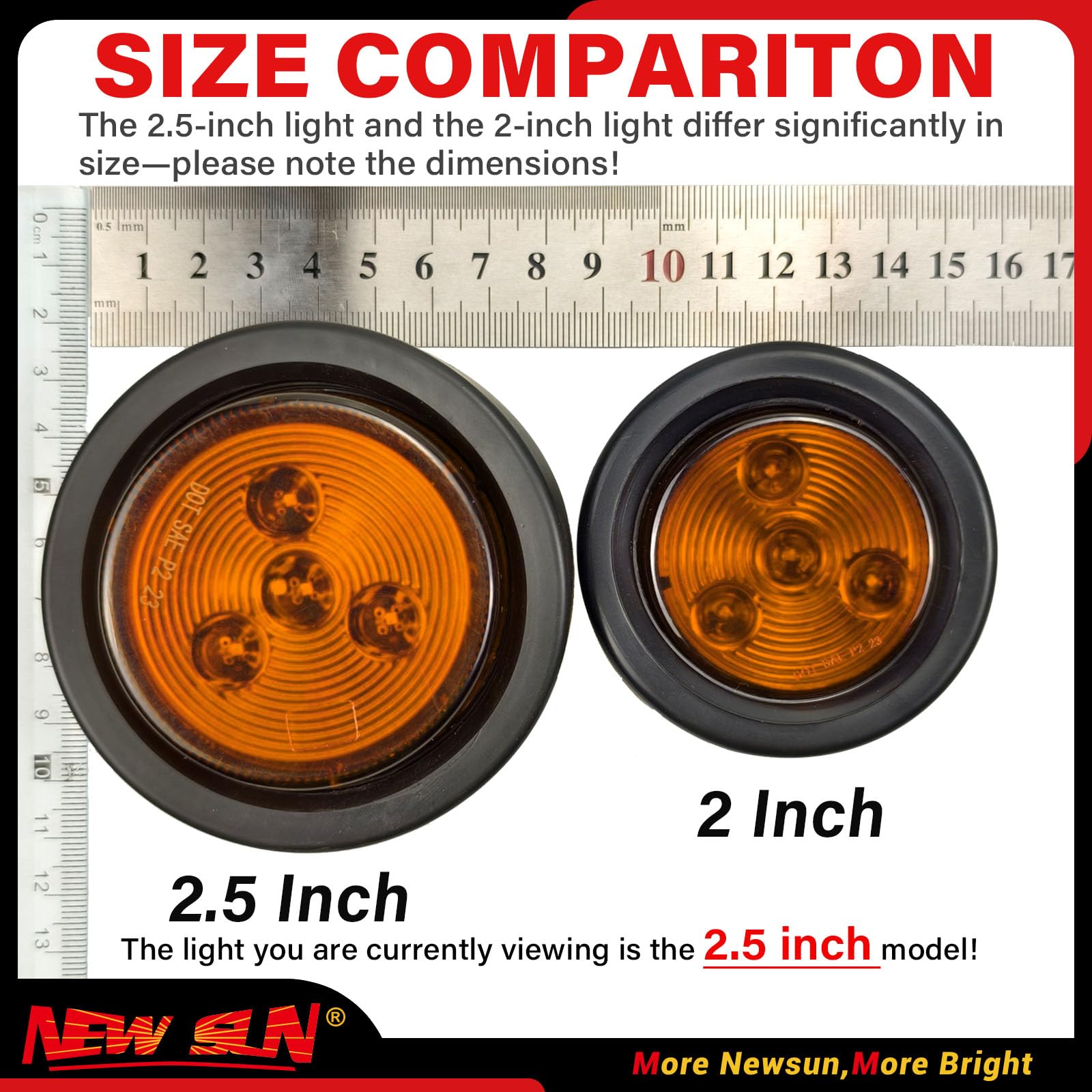 Snapklik.com : NEW SUN 5PCS 2.5" Round LED Trailer Side Lights, Amber ...
