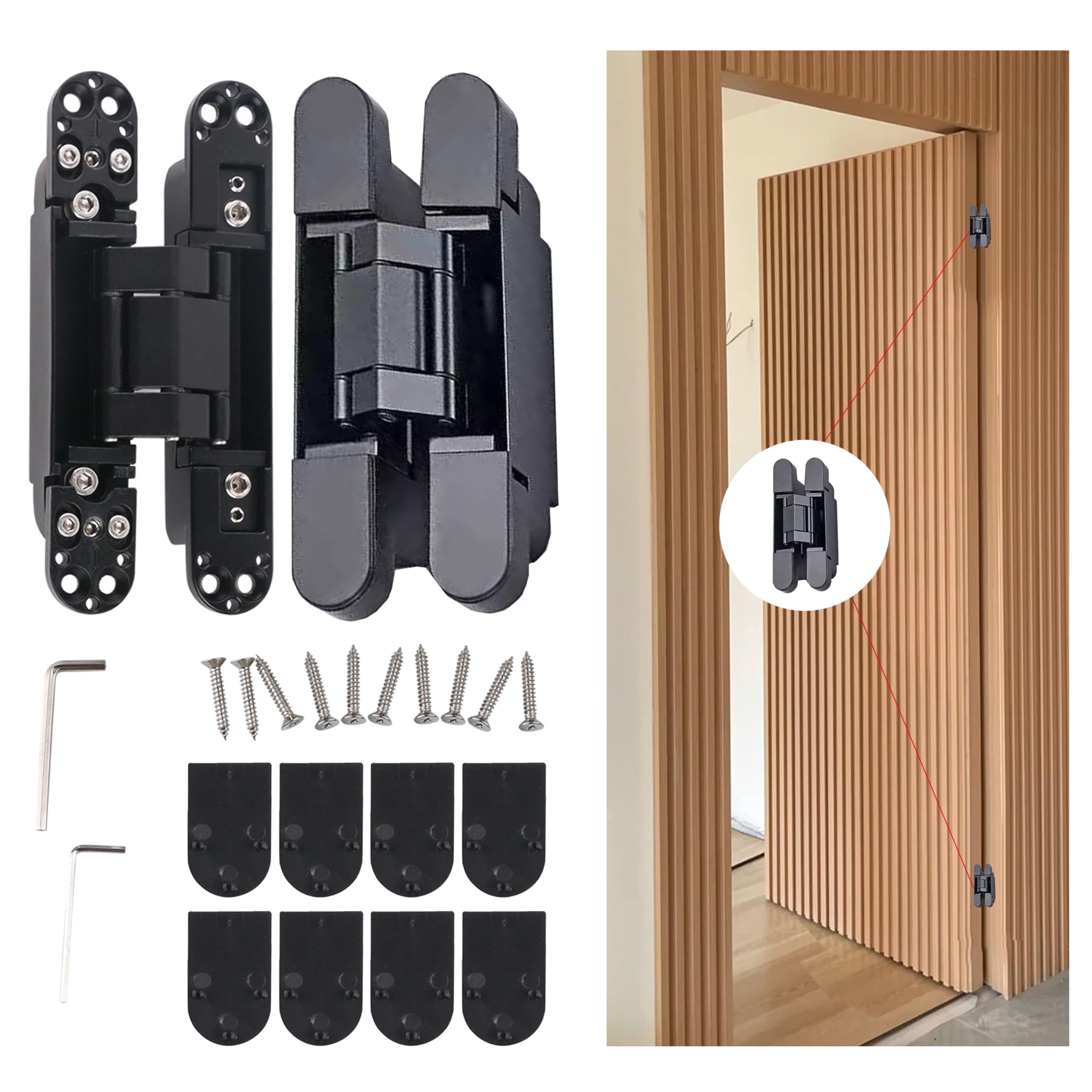 Mengshi 7" Hidden Door Hinges for Secret Door 180 Degree Hinge Hidden ...