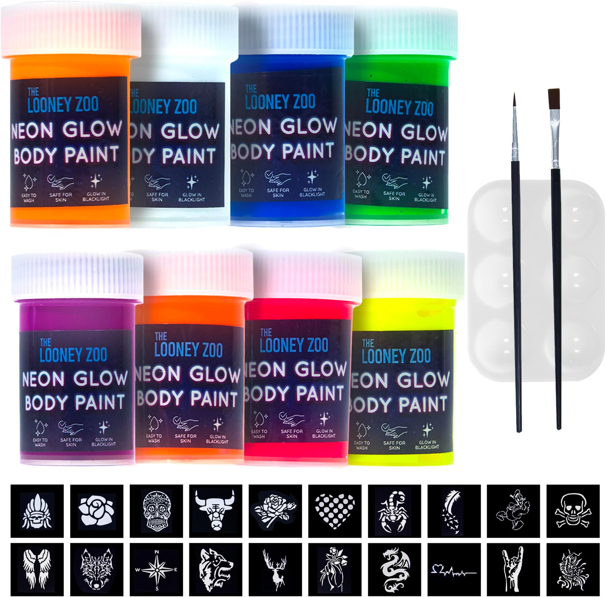 Amazon.com: TheLooneyZoo Neon Glow in the Dark UV Paint Kit - 8 Colors ...