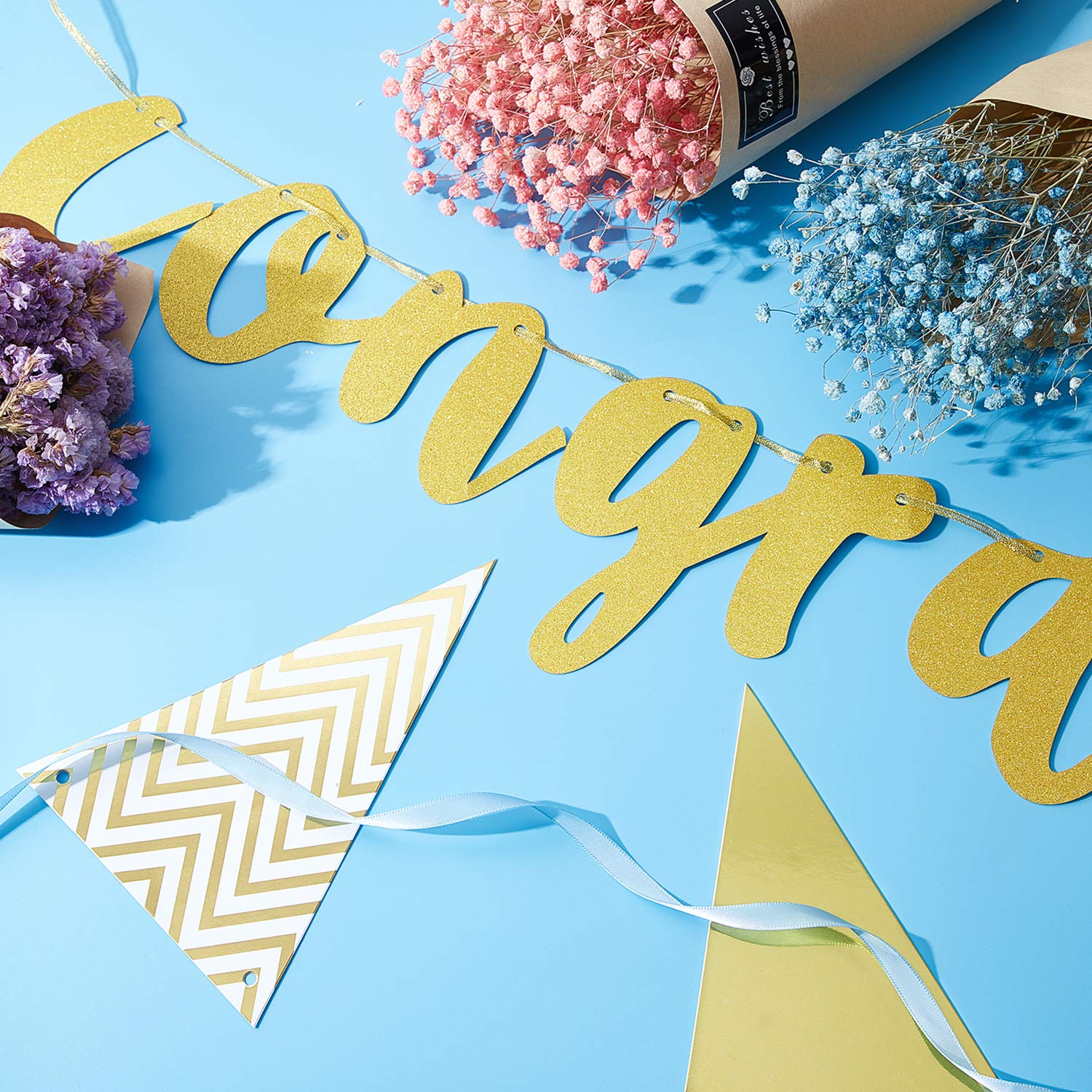 2 Pieces 2022 Gold Congratulations Graduation Banner Triangle Flag ...