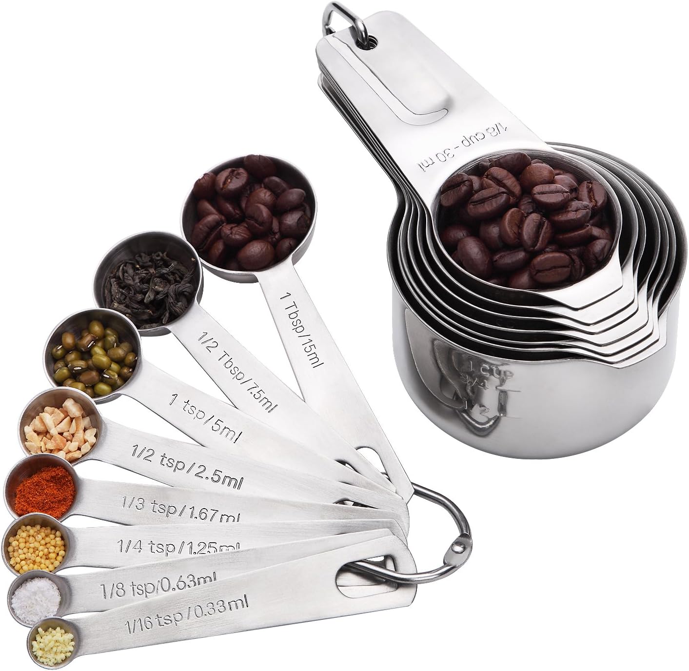 Amazon.com: Measuring Cups and Spoons Set of 15, Durable Single ...