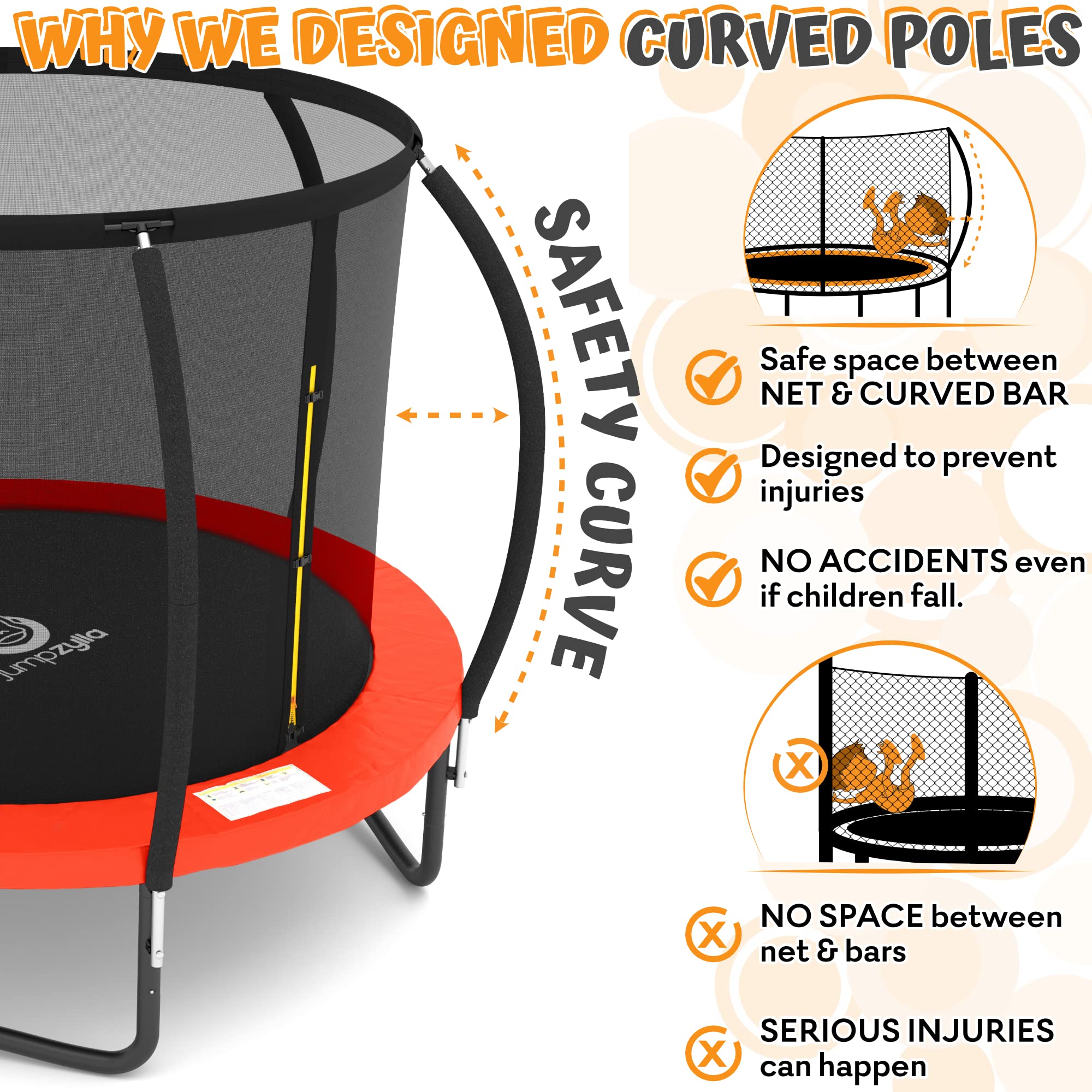 JUMPZYLLA Trampoline 8FT Trampoline with Enclosure - Recreational ...